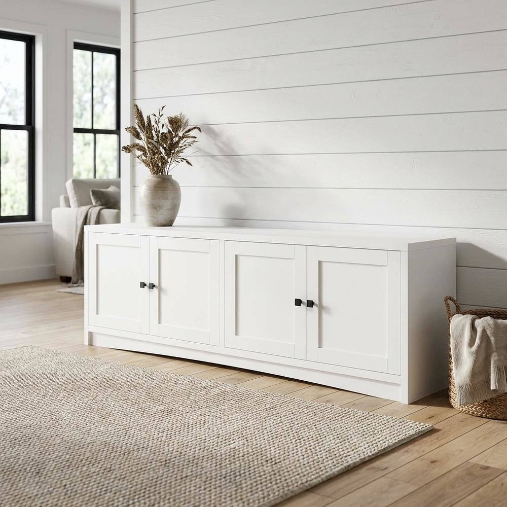 FurniFact 4 Door TV Stand with Engineered Wood and Modern Design White ...