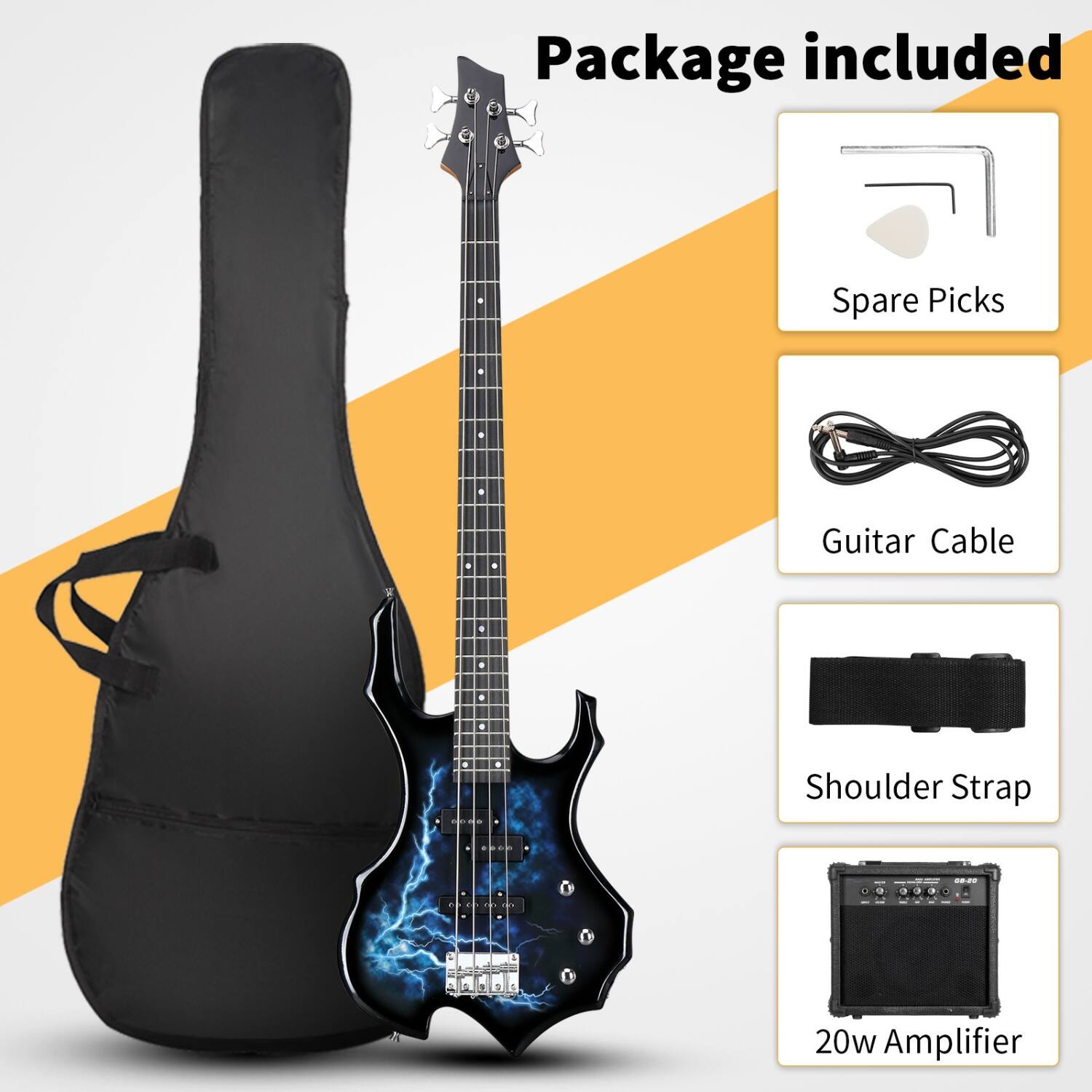 Stock Preferred 46" 4 String Electric Bass Guitar Kit with 15W Amp ...
