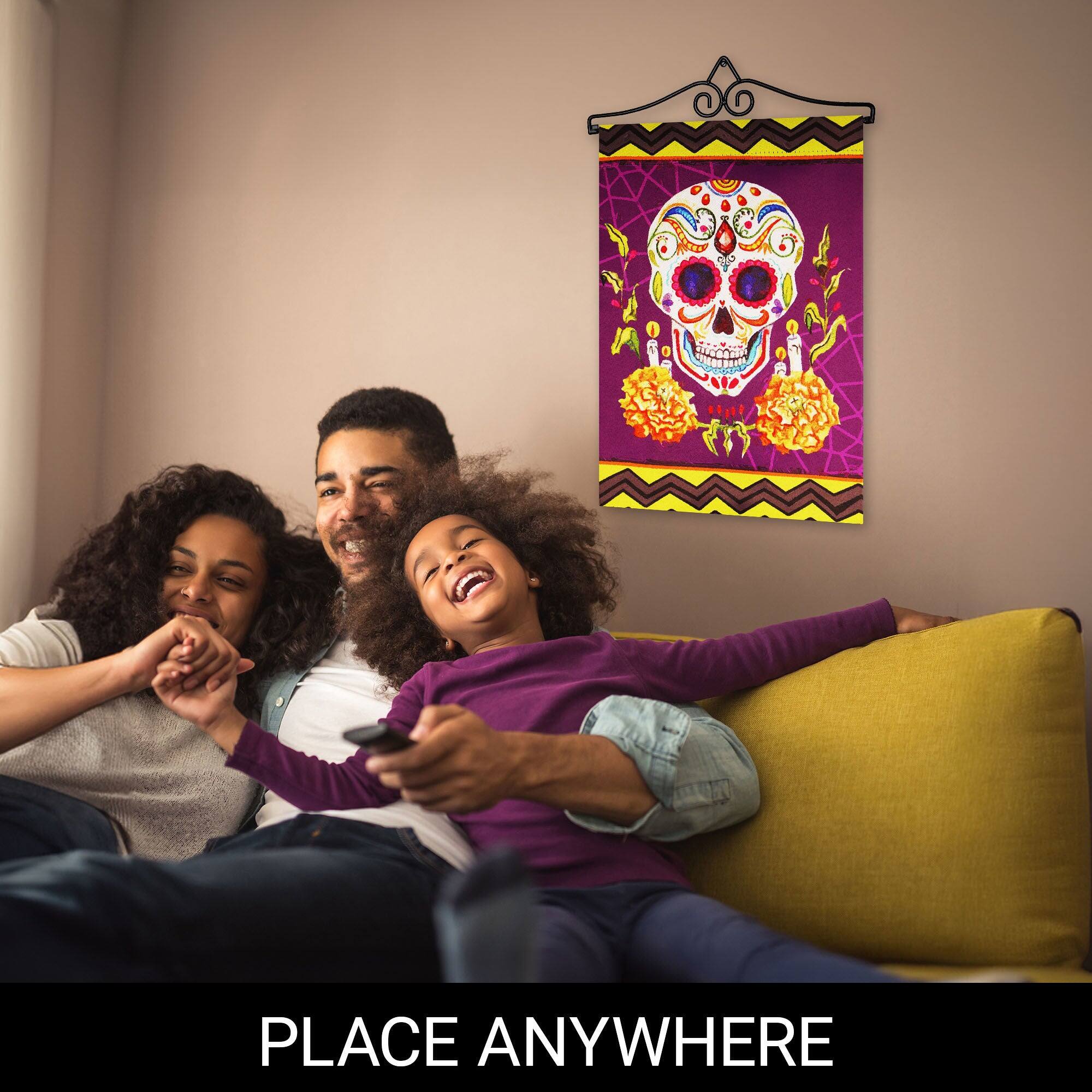 G128 Combo Pack 14in Garden Flag Hanger and 12x18 Day of the Dead Sugar ...