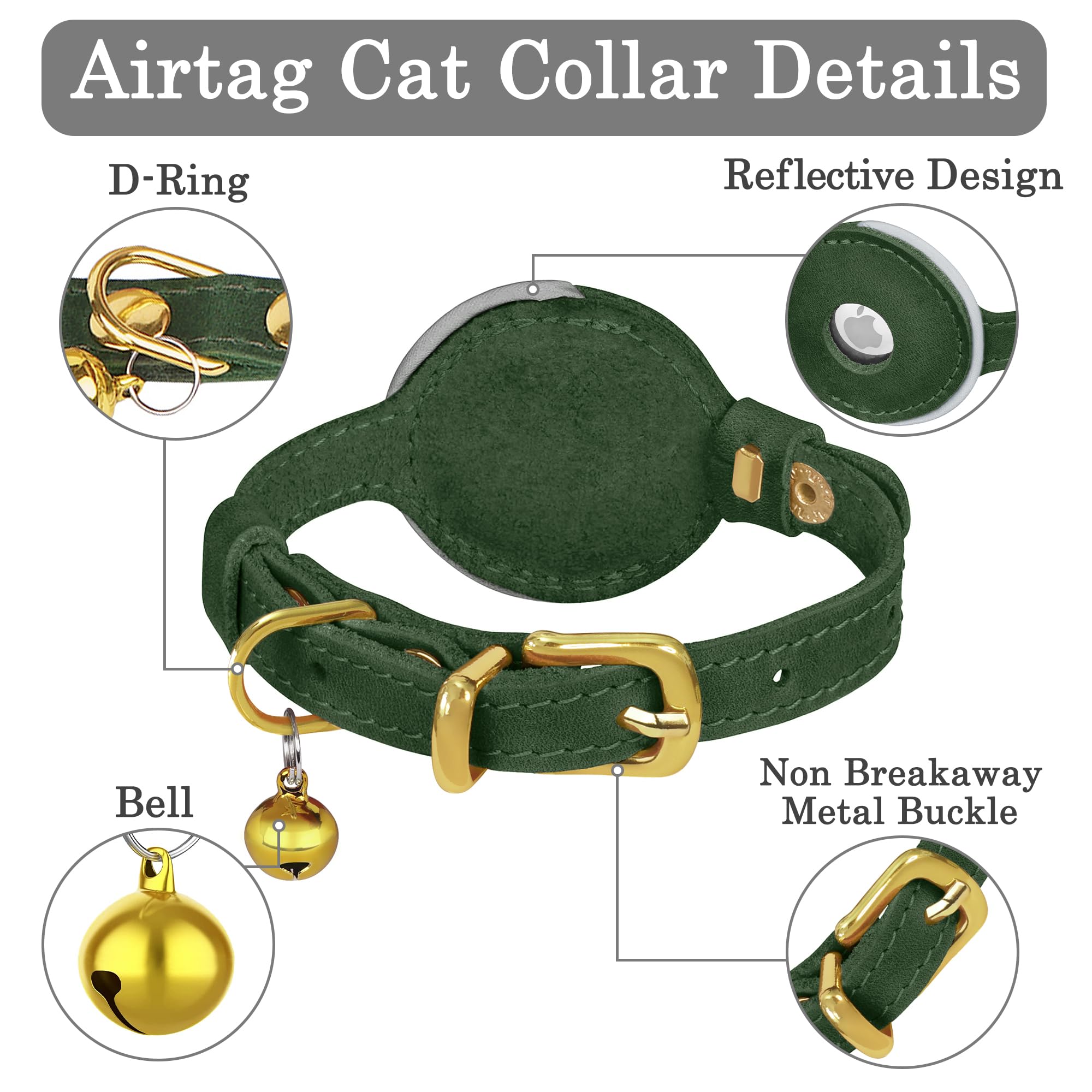 Leash Valley Refurbished Excellent Reflective Leather Airtag Cat Collar ...