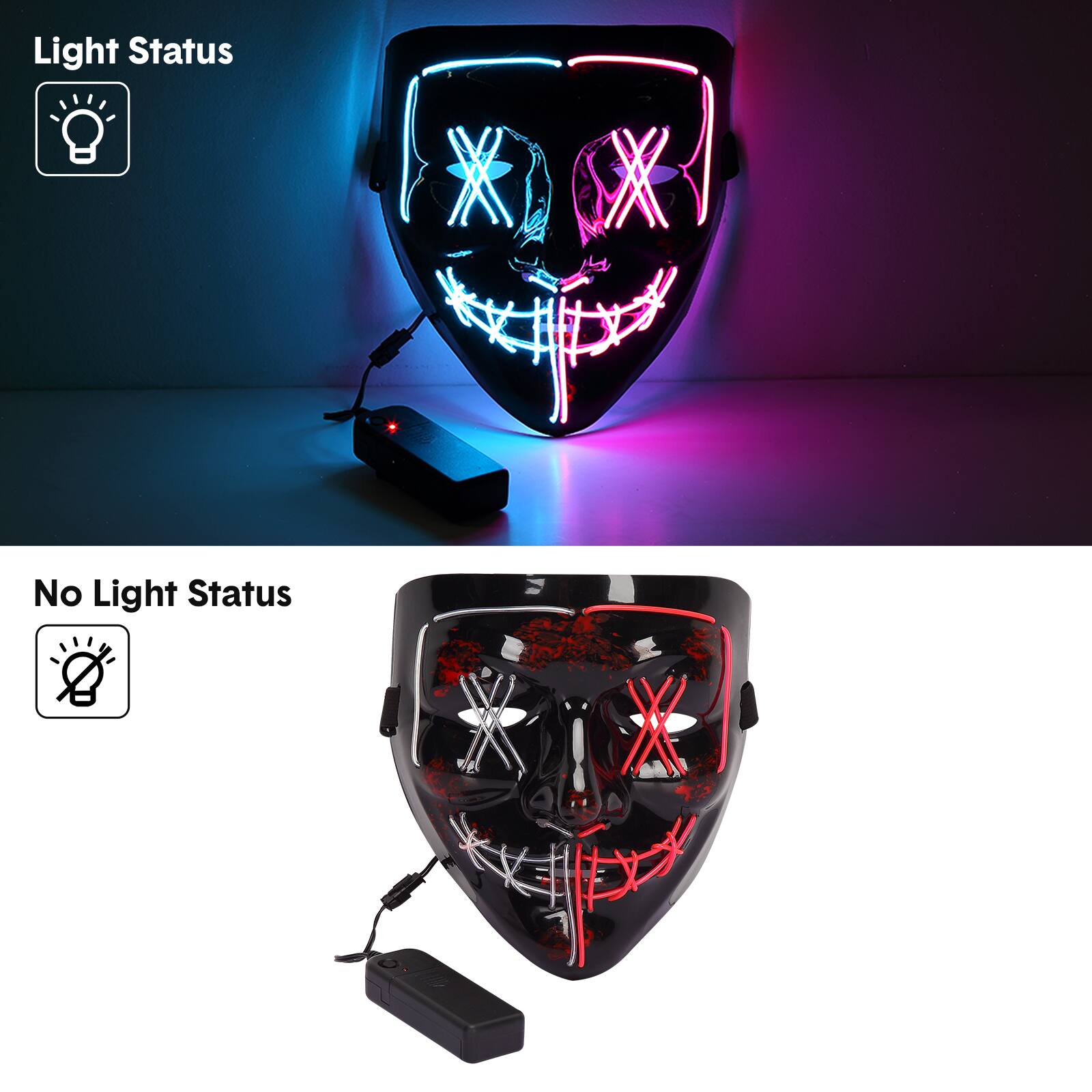 Acekool 3 PACK Halloween Scary Mask LED Mask LED Purge Mask LED Light ...