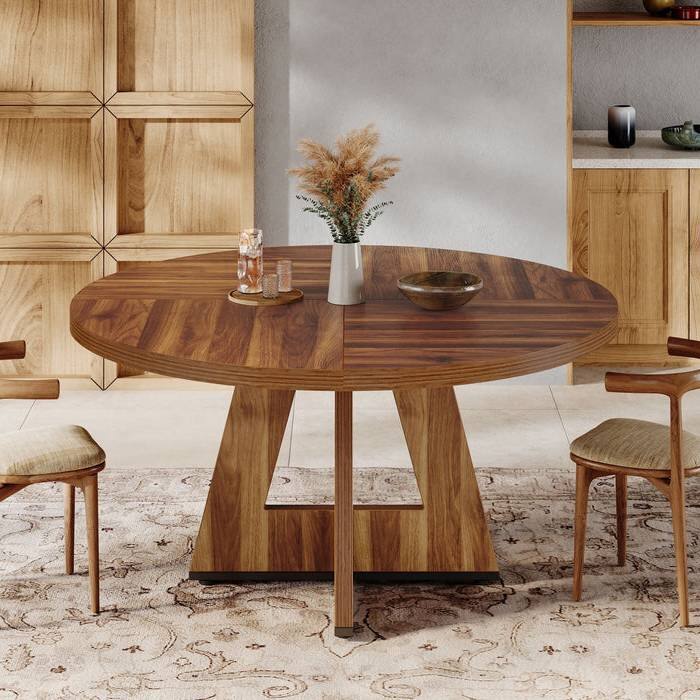 SlickBlue Contemporary Round Kitchen Table with Wood Finish for Dining ...