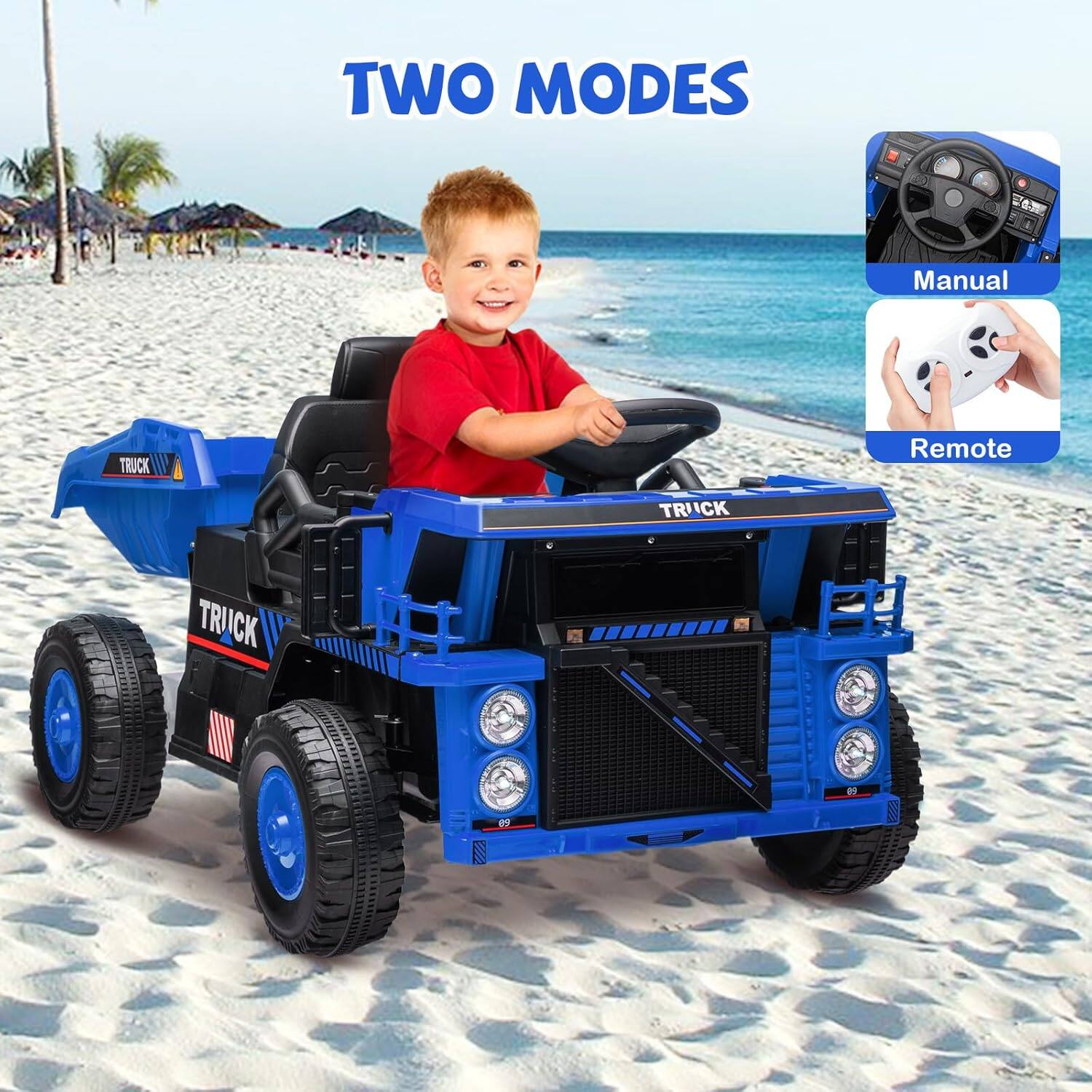 Qeetex 12V Ride On Dump Truck,Kids Car Toy with Remote Control,Electric ...