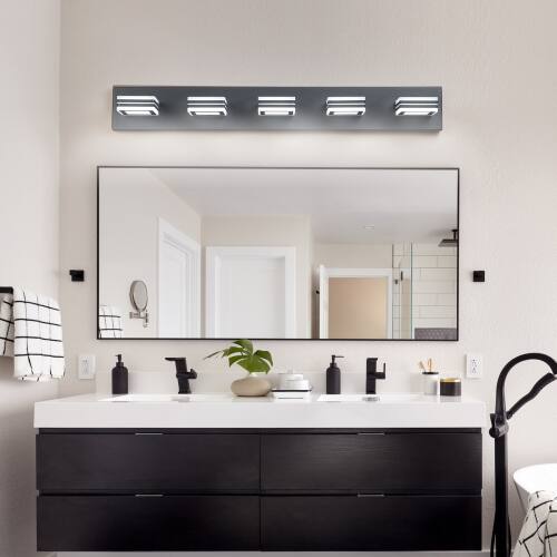 LUCKY ONE 32in Wall Mount LED Vanity Light, 5 Light Fixture with Square ...