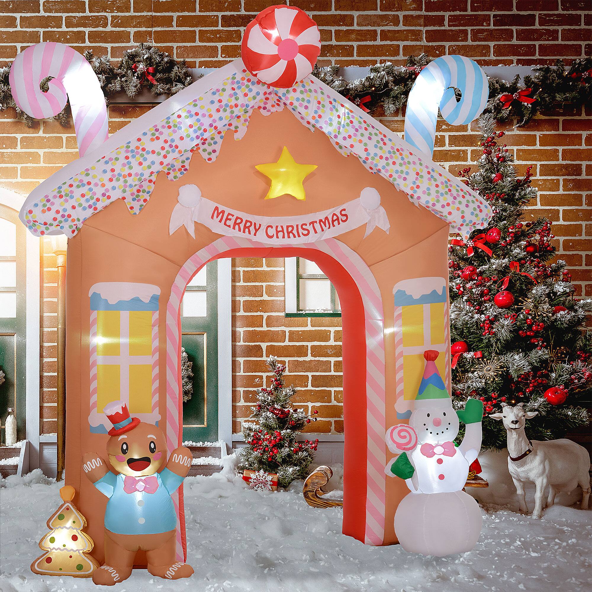 Outsunny 10ft Inflatable Gingerbread House Archway, Giant Blow Up Decor ...