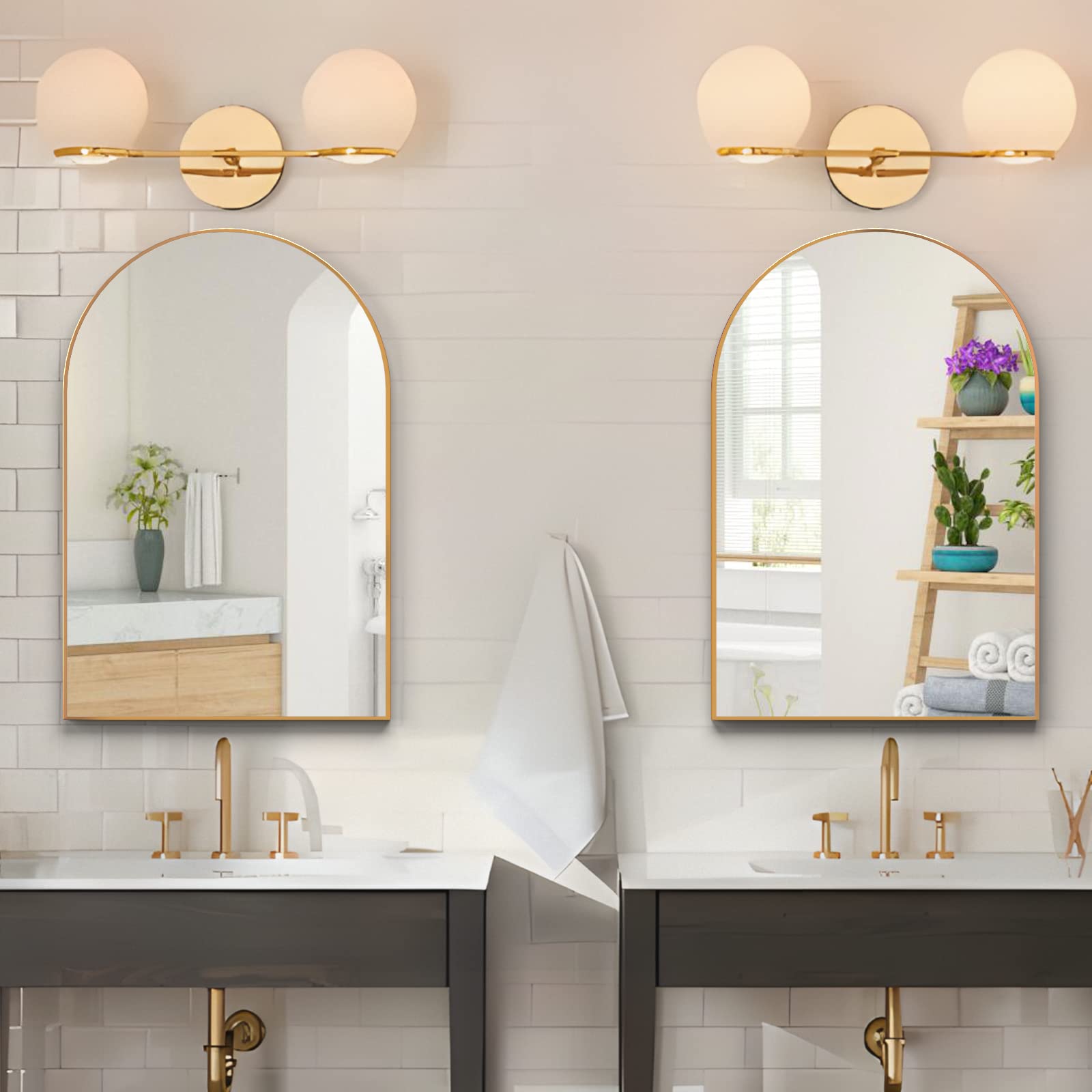 Cedar Assembly Wall Mounted Mirror Arched For Bathroom 20"x30" Arch With Metal Frame 2 Piece ...