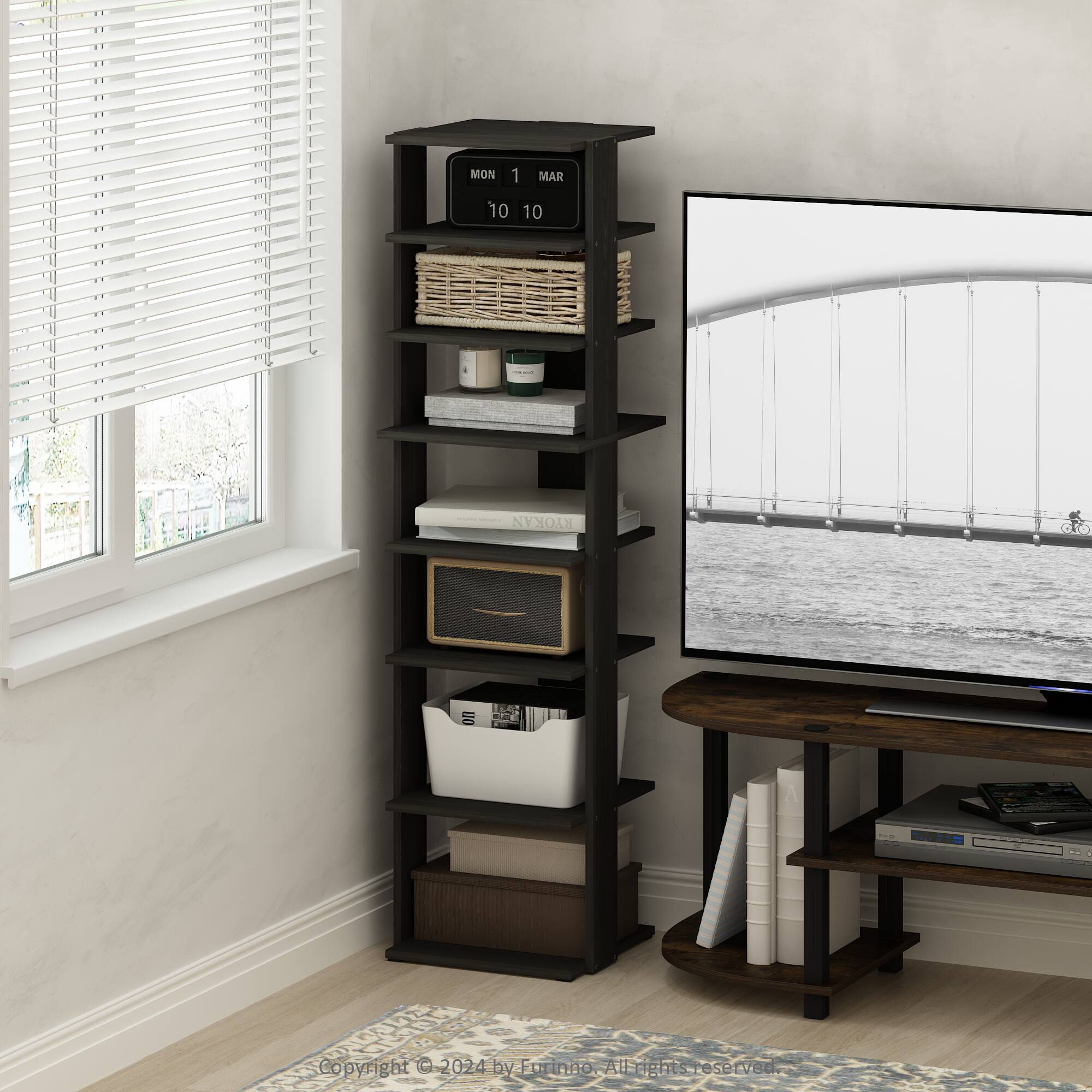 Furinno Compact 8 Tier Vertical Space Saving Free Standing Corner Shelf ...