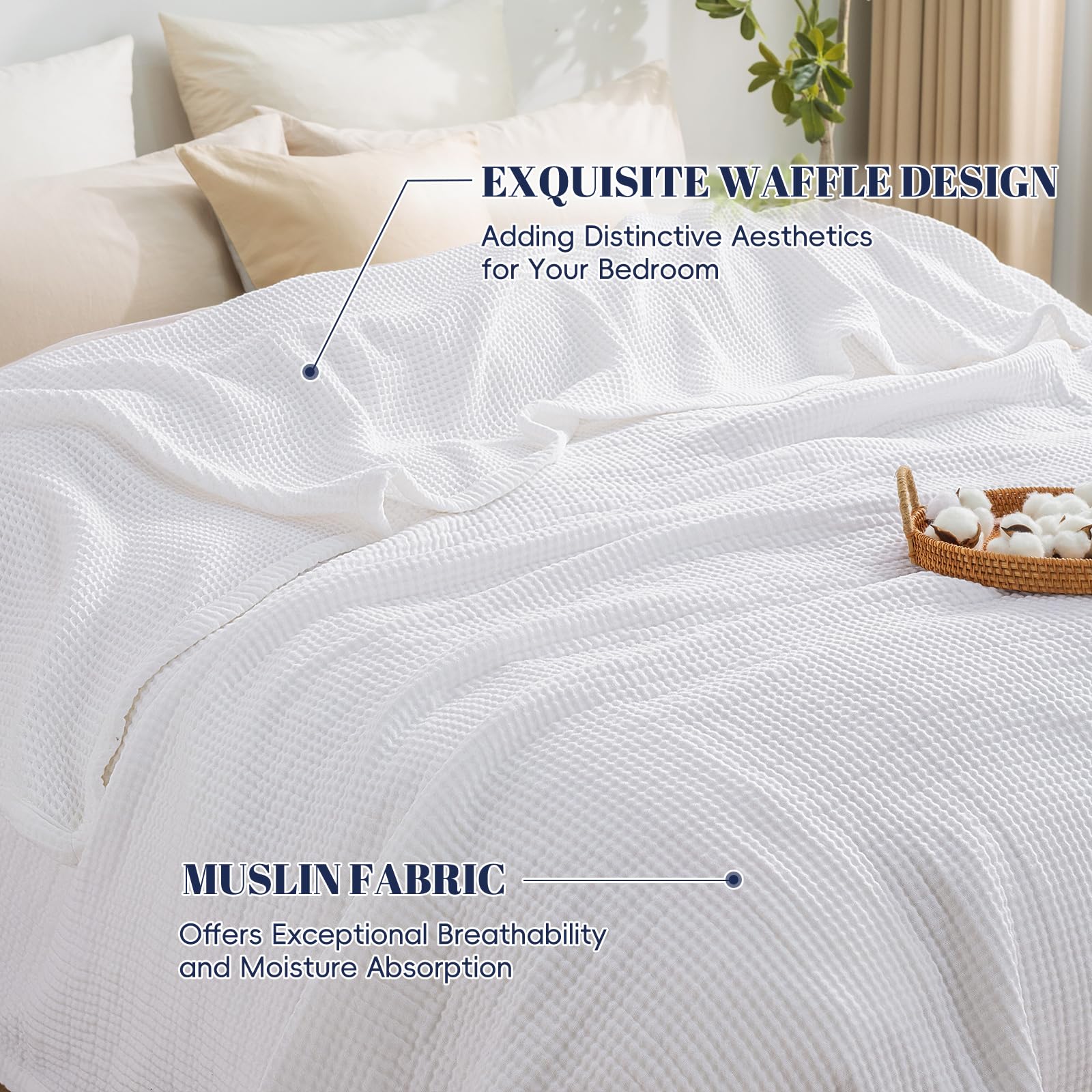 Dapper Styles Reversible Waffle Muslin Blanket Cotton 400gsm King X 90 Breathable Lightweight ...