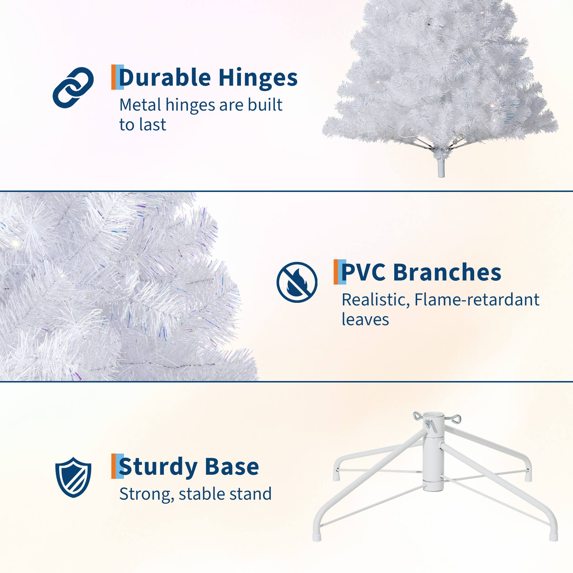 Qeetex 9FT Pre Lit White Christmas Tree Xmas Tree for Home Decoration 250 Warm White Led Lights ...