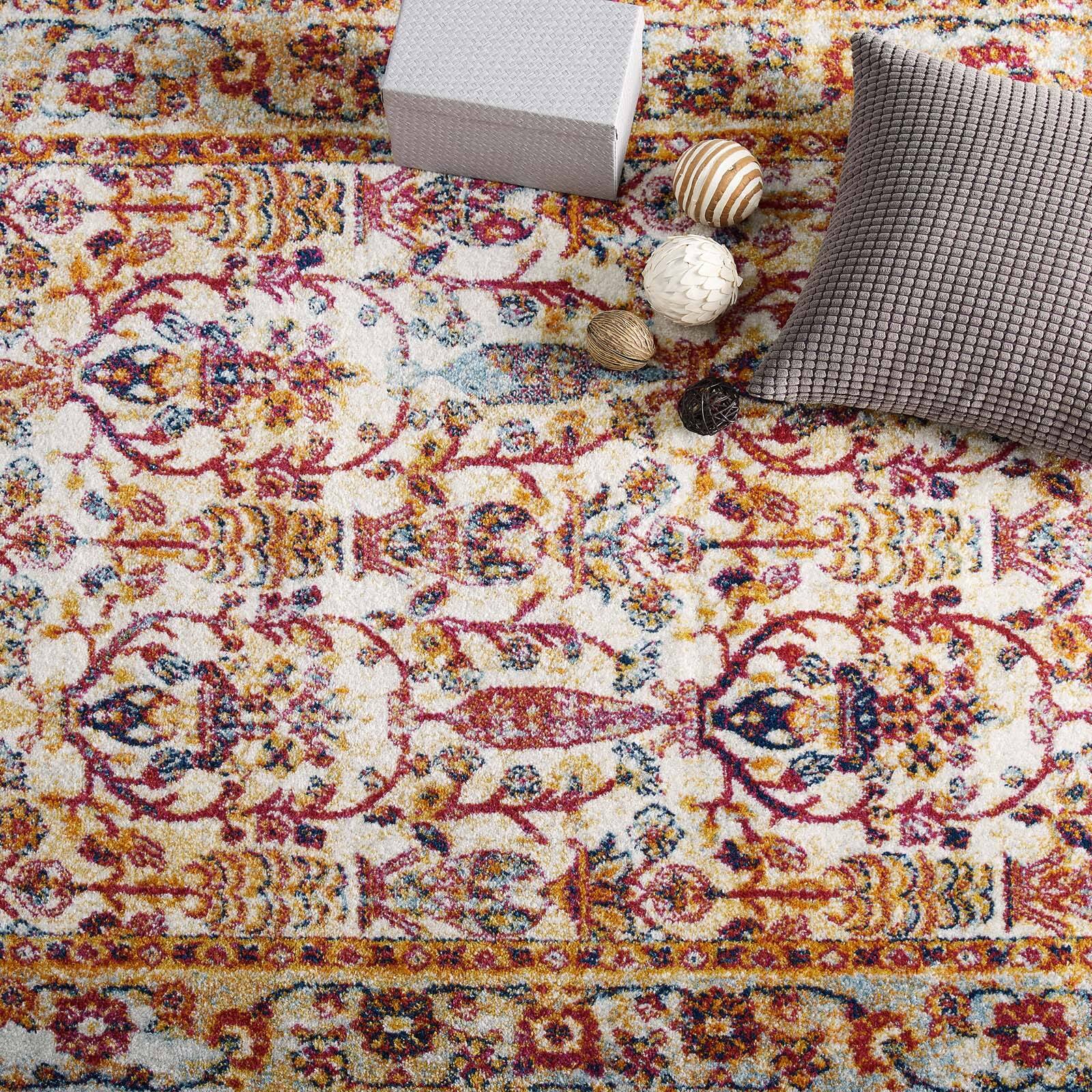 Modway Entourage Jessa Distressed Vintage Floral Lattice Area Rug Ivory ...