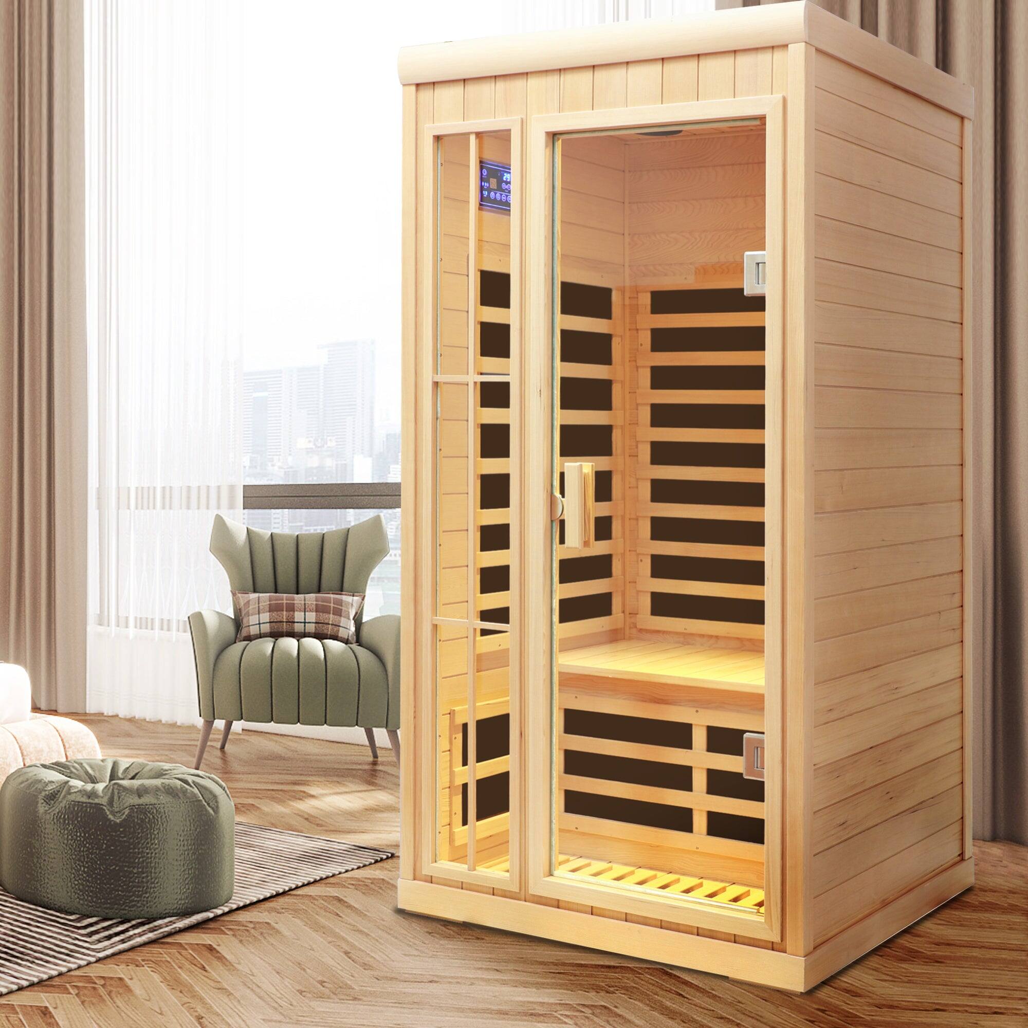 Boyel Living One Person Infrared Hemlock Sauna with APP and LED Color Light Control Natural BL ...