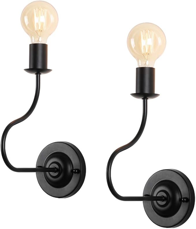 Oumilen Vintage Wall Sconces Set of 2 Black Metal Wall Mounted Reading ...