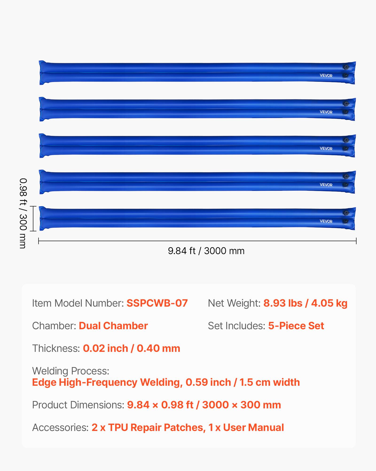 Double Chamber Water Tubes Pool Cover Water Bags, 12 Packs 10 Ft ...