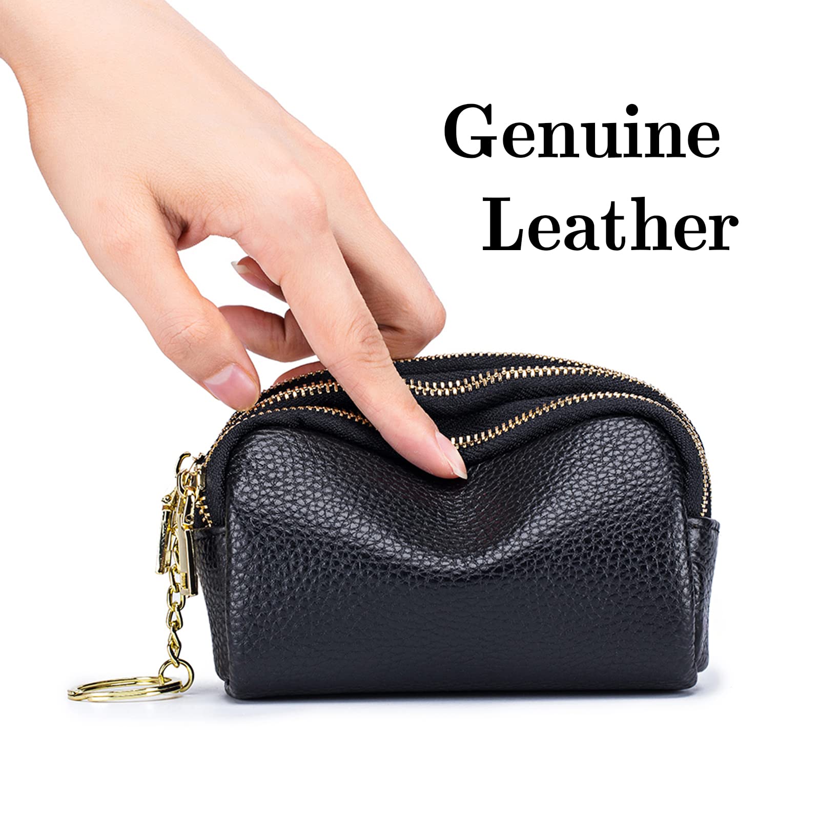 Jadie Link Zippered Genuine Leather Purse Triple Capacity Change Pouch ...