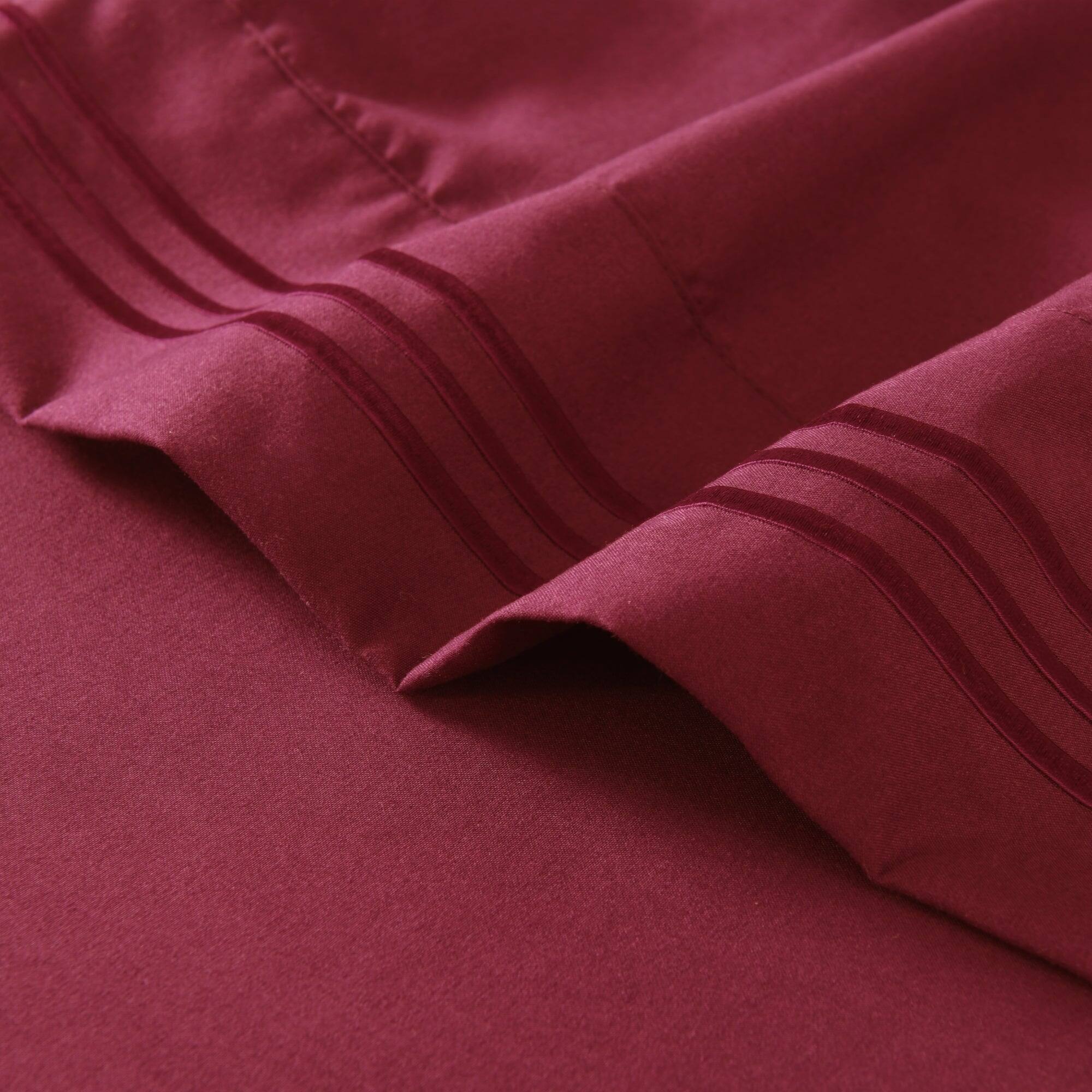 MarCielo 3/4 Pcs Soft Solid & Embroidery Bed Sheets Set Burgundy S4PCS ...