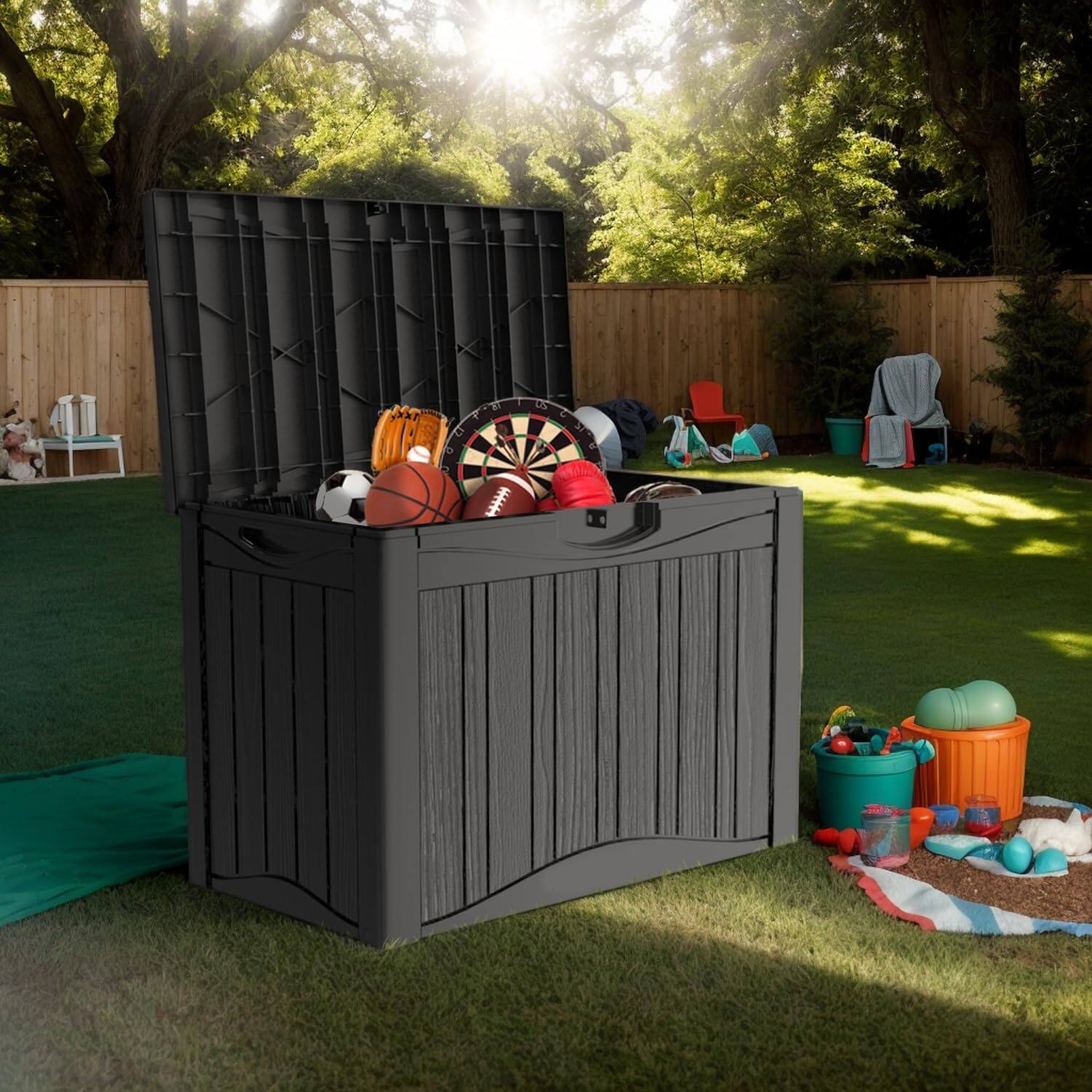 Decksplore 45 Gal. Resin Storage Deck Box for Outdoor Indoor Black ...