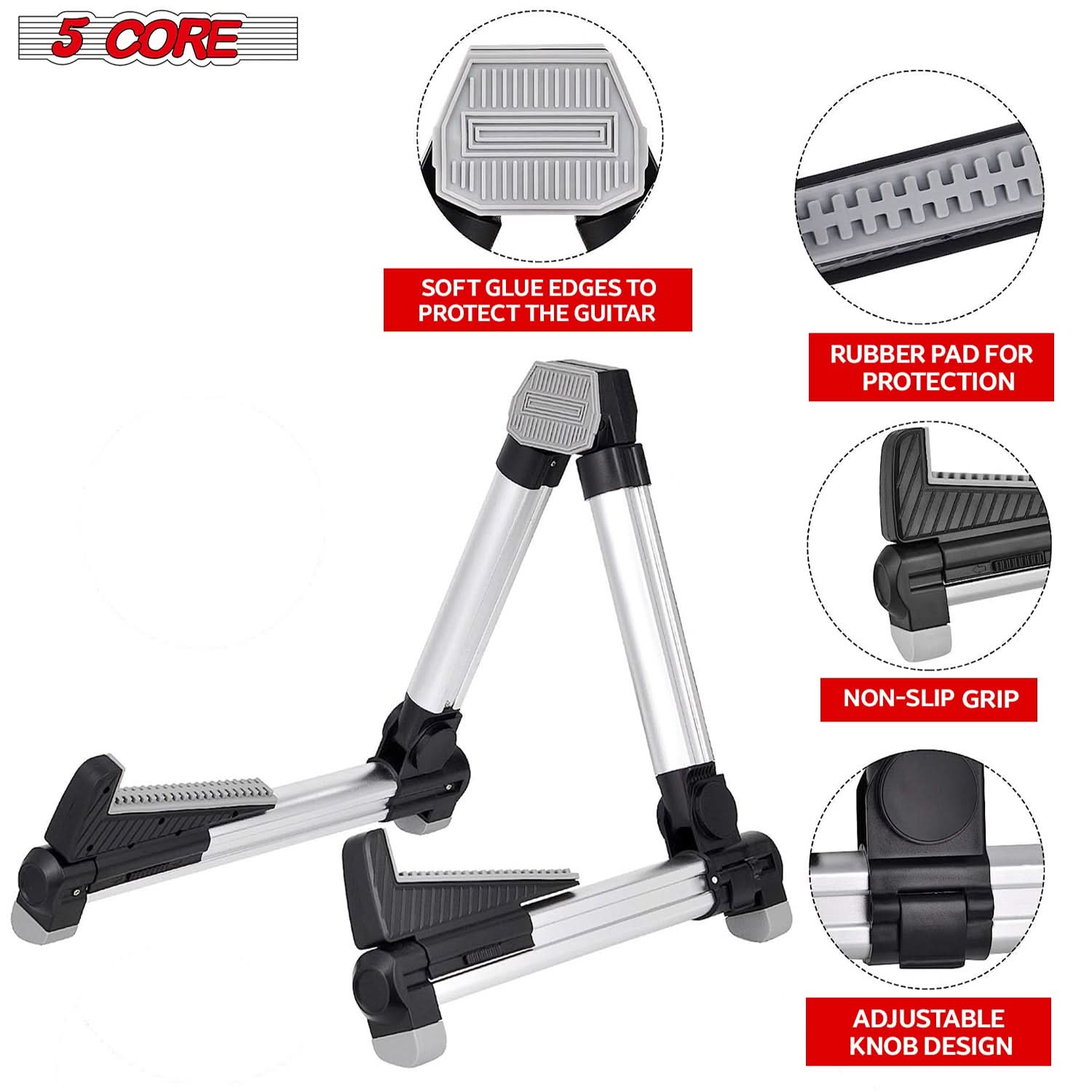 5 CORE Guitar Stand Adjustable A Frame Shape w Rubber Pad Arms Supports ...