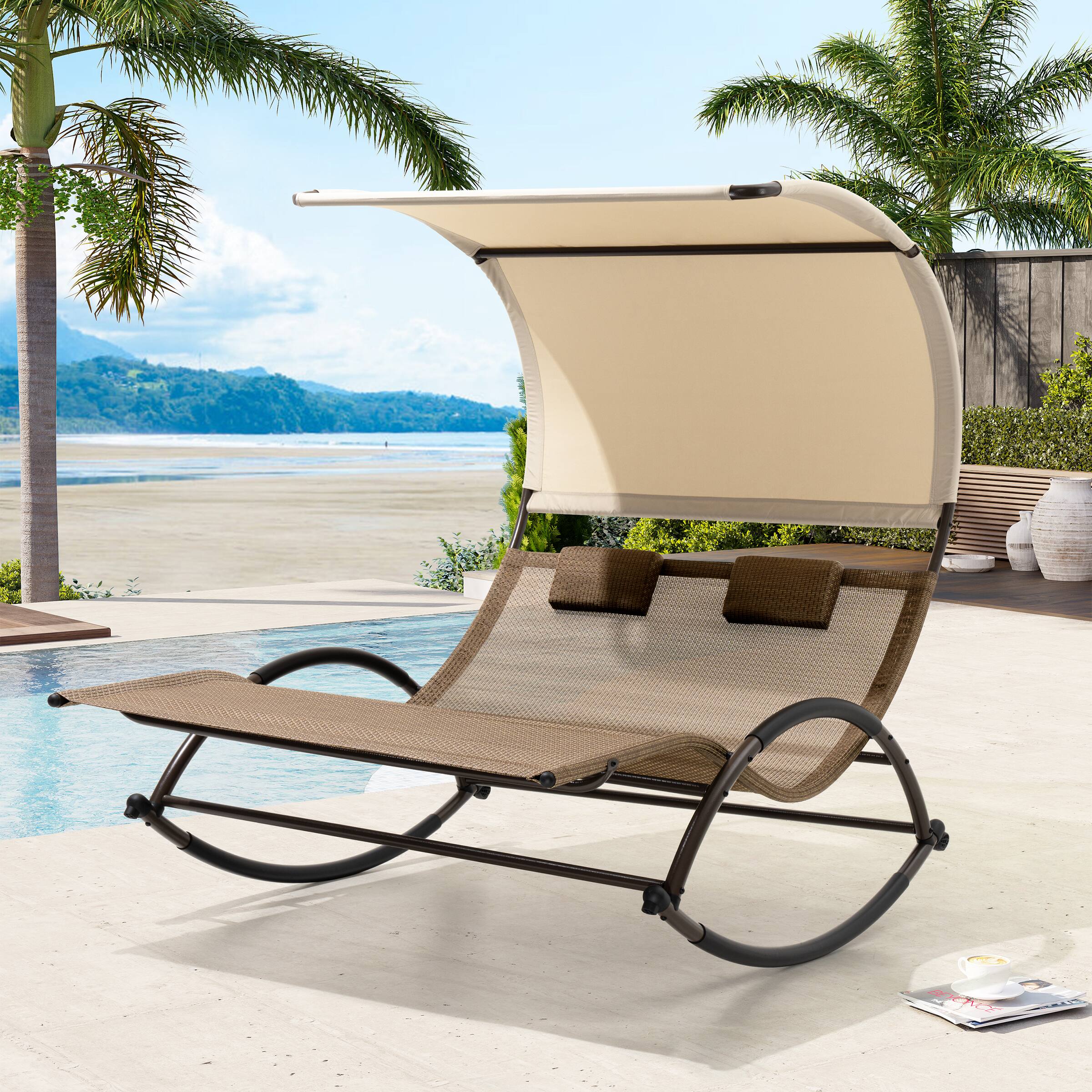 Crestlive Products Outdoor Double Sun Bed Chaise Lounge Chair Rocking ...