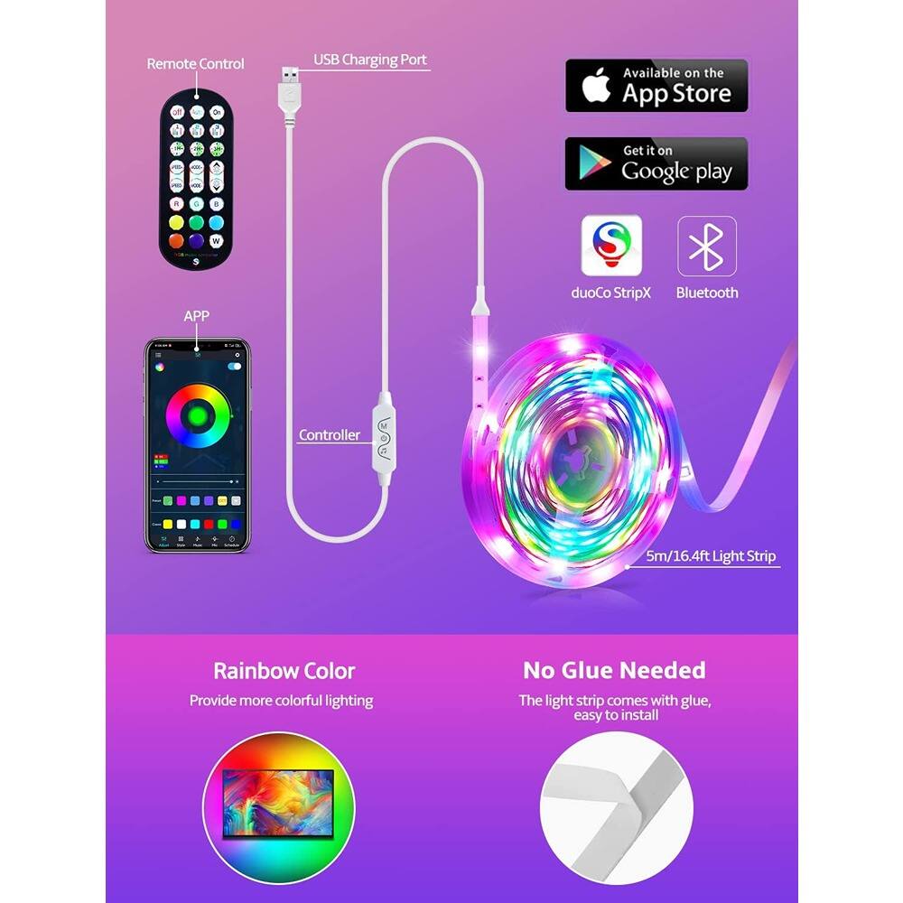 PARKER SLATER LED TV Backlight, 16.4ft RGB Strip Lights for 55–70" TV ...