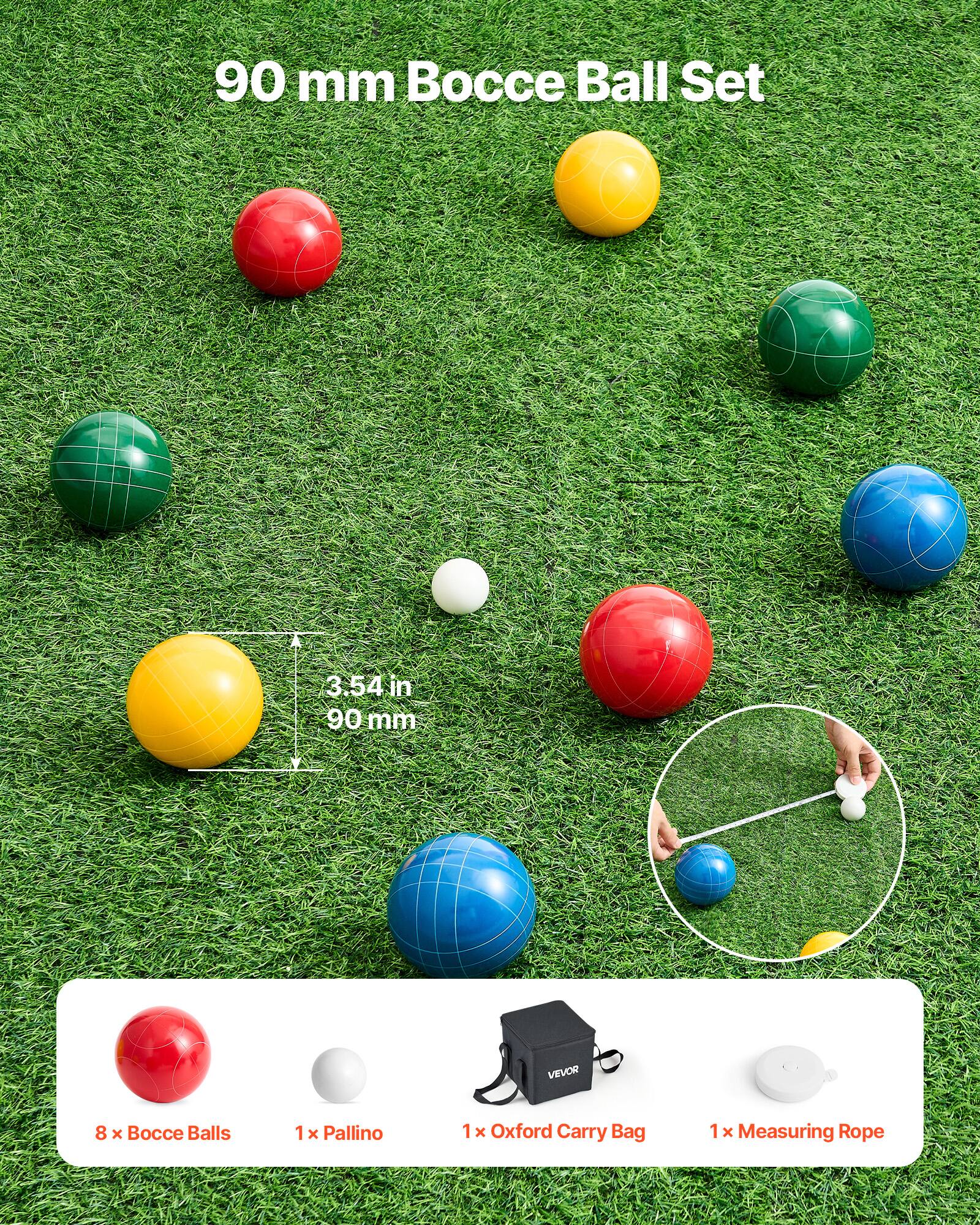 VEVOR Bocce Ball Set, 90 mm, with 8 Resin Balls, Pallino, Carrying Bag ...