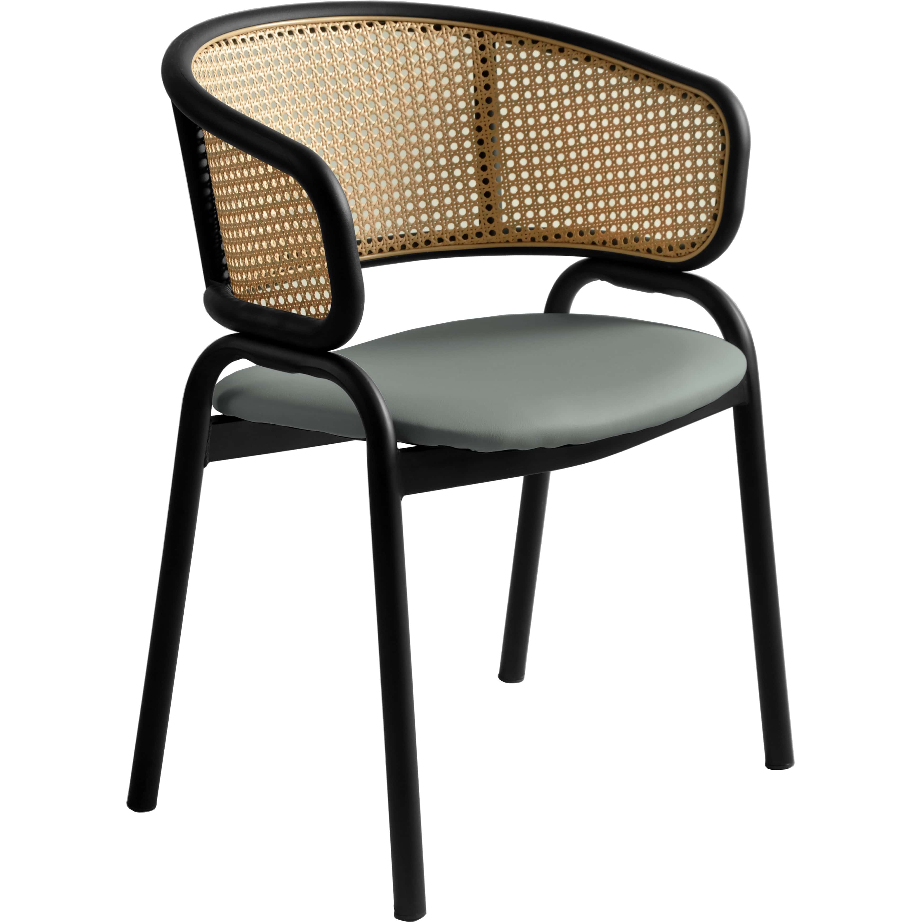 LeisureMod Ervilla Modern Rattan Dining Chair, Leather Upholstered ...