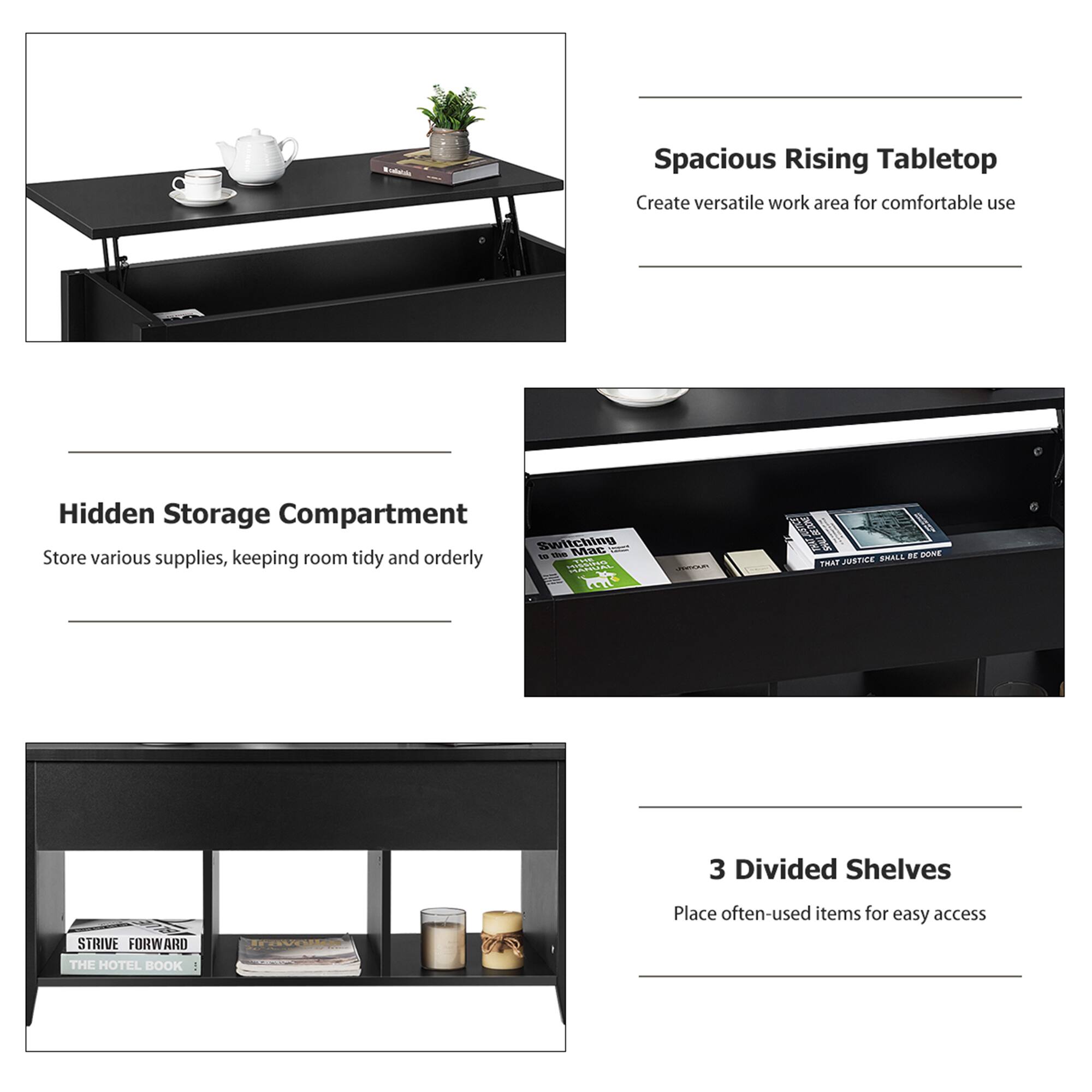 Gymax Lift Top Coffee Table w/ Storage Compartment Shelf Living Room Furniture Black GYM05452 ...
