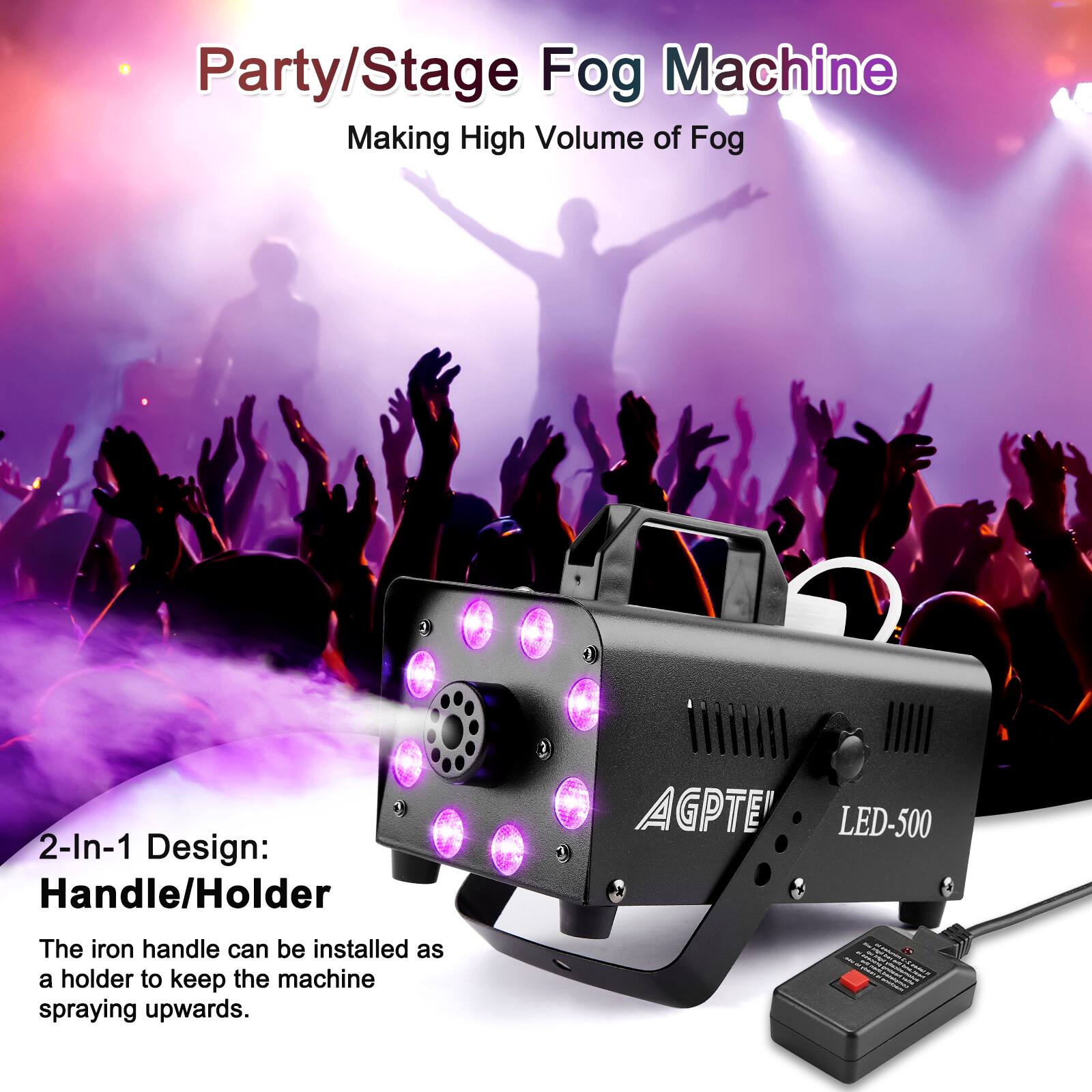 AGPtek 500W Fog Machine with 13 Colorful LED Lights Effect for Wedding ...