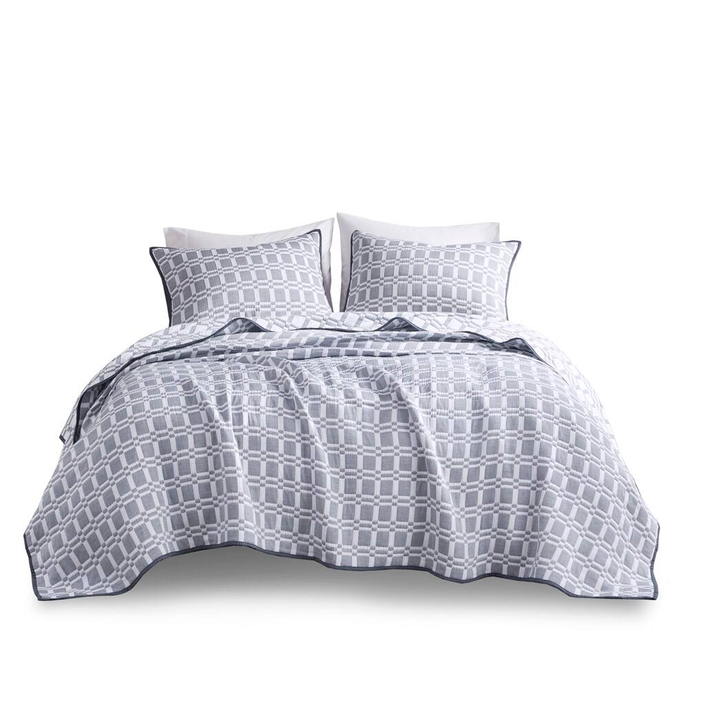 Gracie Mills Jefferey Reversible Matelasse 3 Piece Coverlet Set Gray ...