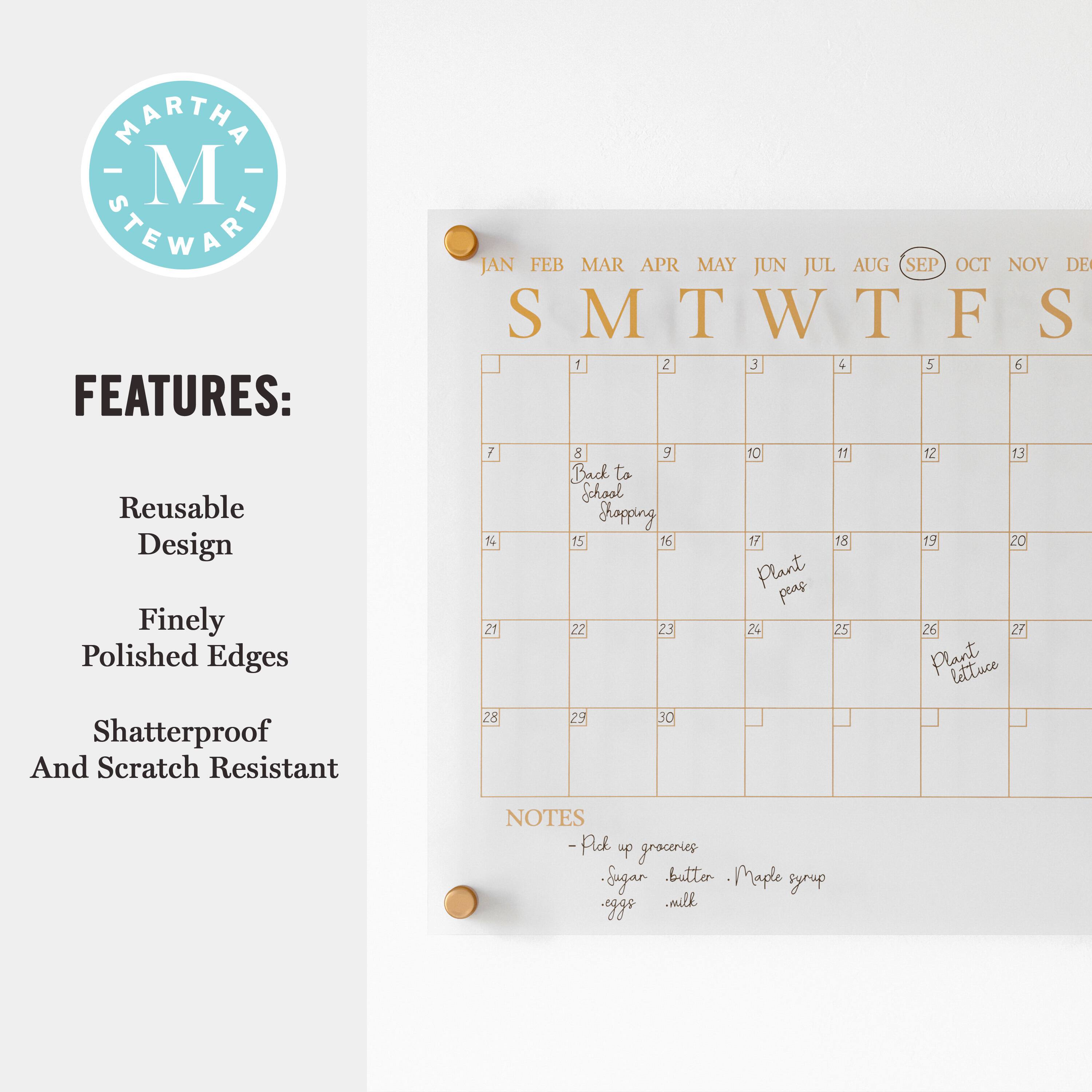 Martha Stewart Grayson Premium Clear Acrylic Wall Calendar with Gold ...