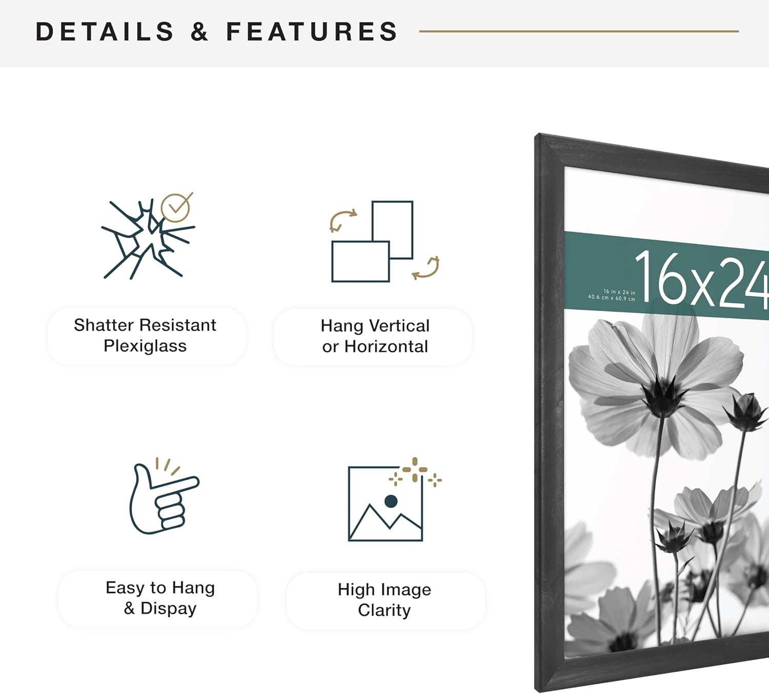 blue MCS Studio Gallery Classic 16x24 Poster Frame Black Woodgrain ...