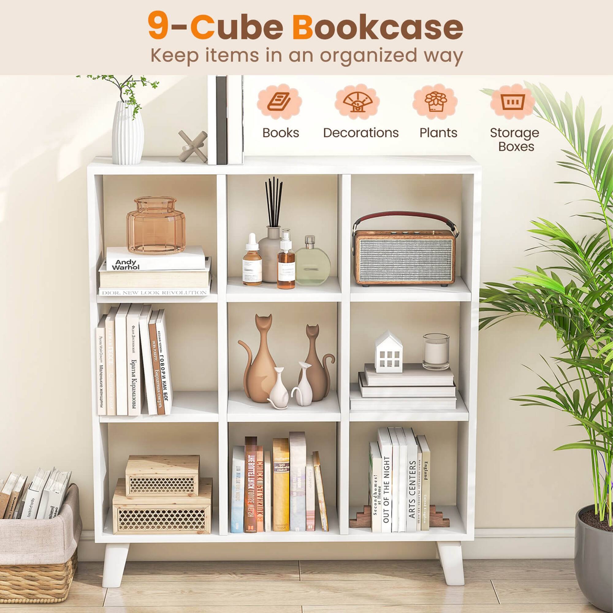 Costway 1 PCS 9 Cube Bookcase with 6 Removable Shelves Raised Support ...