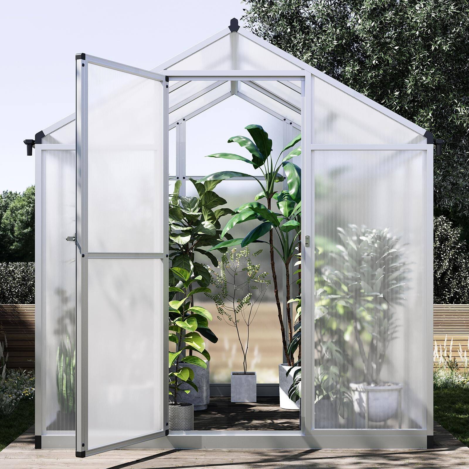 Jojoka 6x6.25FT Walk in Greenhouse Doors and Roof Windows Vent, Large ...