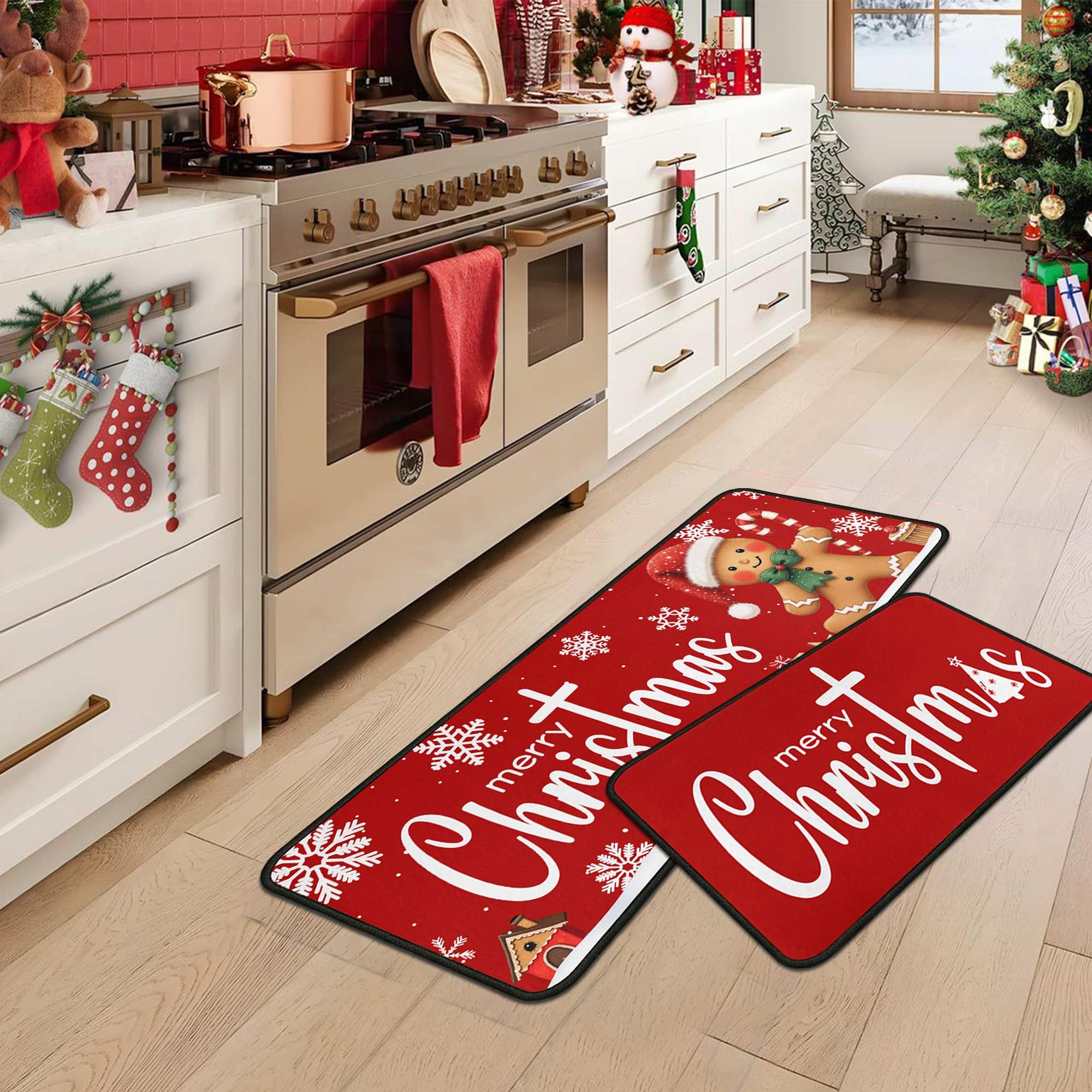 Paradigms Interiors Gingerbread Candy Merry Christmas Kitchen Mats Set ...