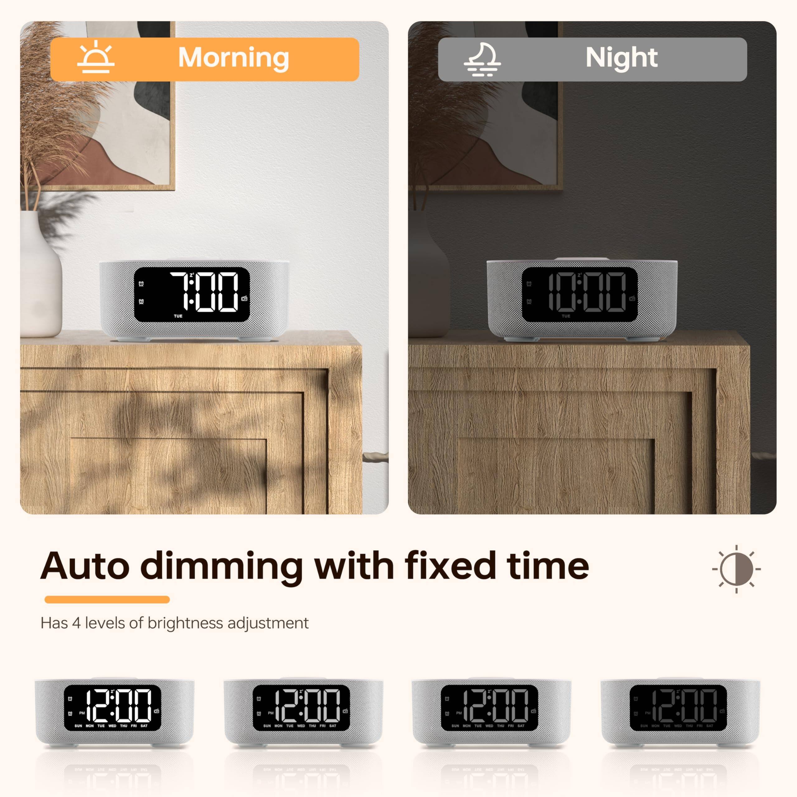 Cedar Assembly Fabric Alarm Clock For Bedroom With Big Led Screen ...