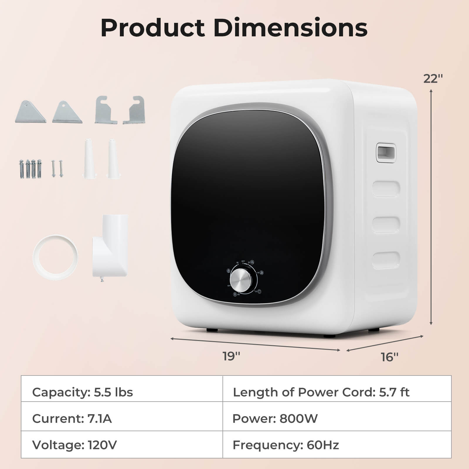 Costway 800W Electric 1.5 cu.ft Compact Drying Machine with Stainless ...