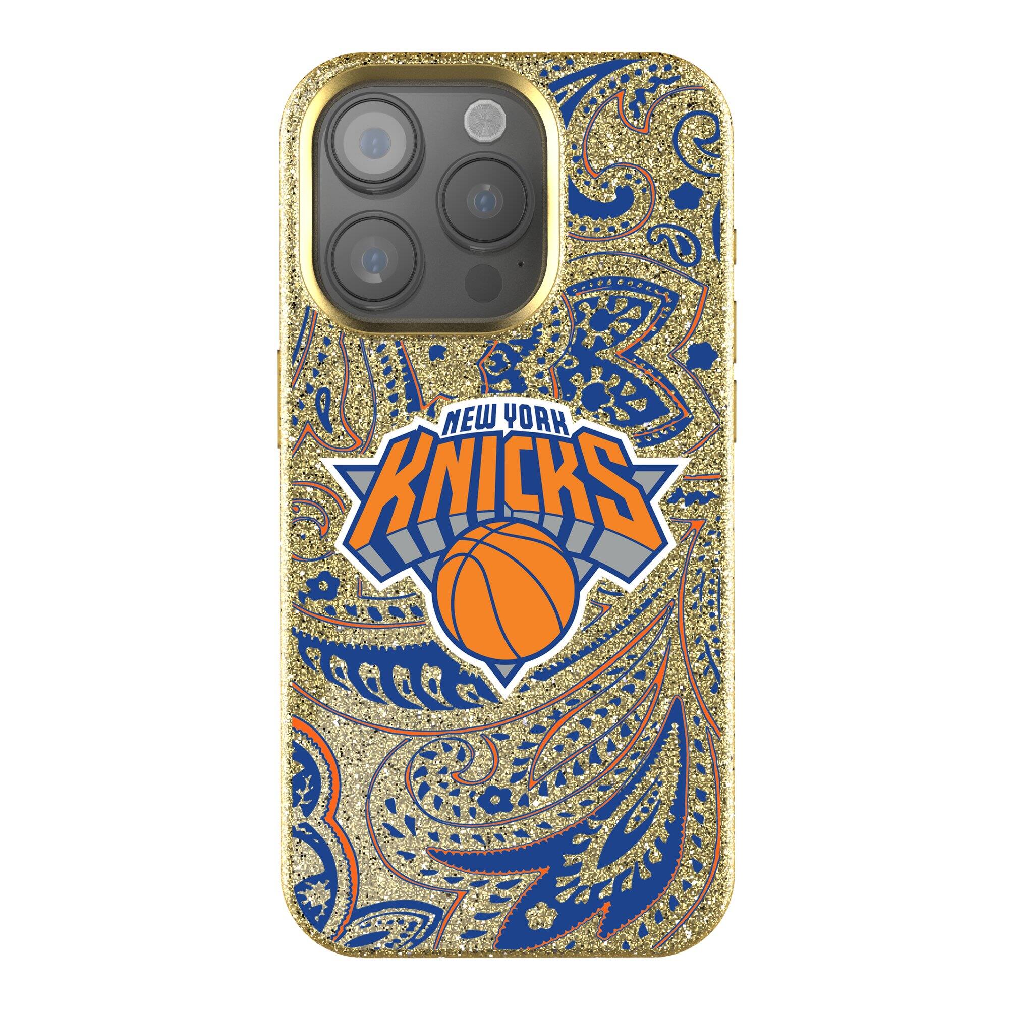 Keyscaper NBA New York Knicks Paisley Bling iPhone Case 16 Pro Max Gold ...