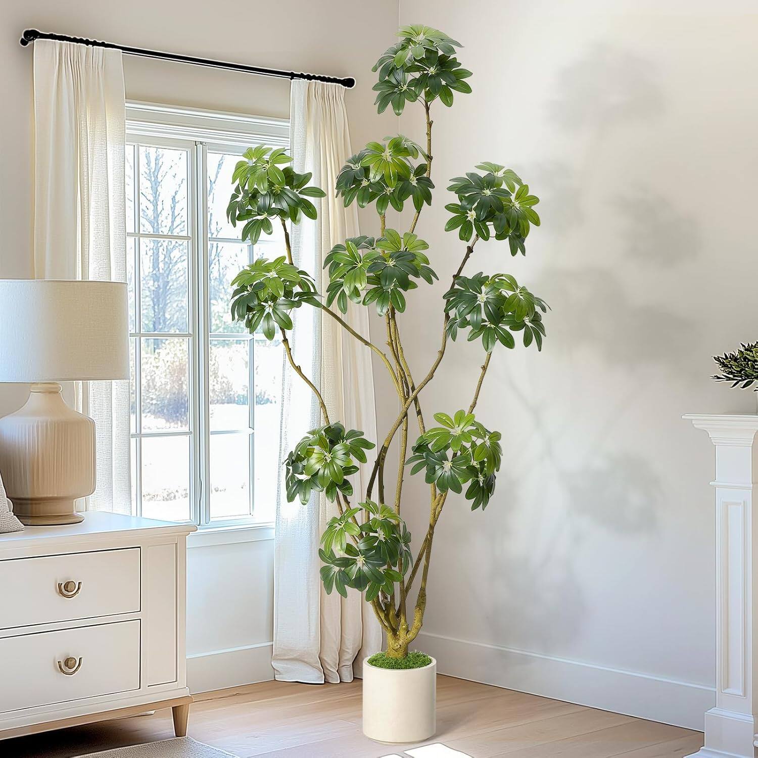 Acekool 7FT Artificial Umbrella Schefflera Tree, Faux Floor Plant with ...