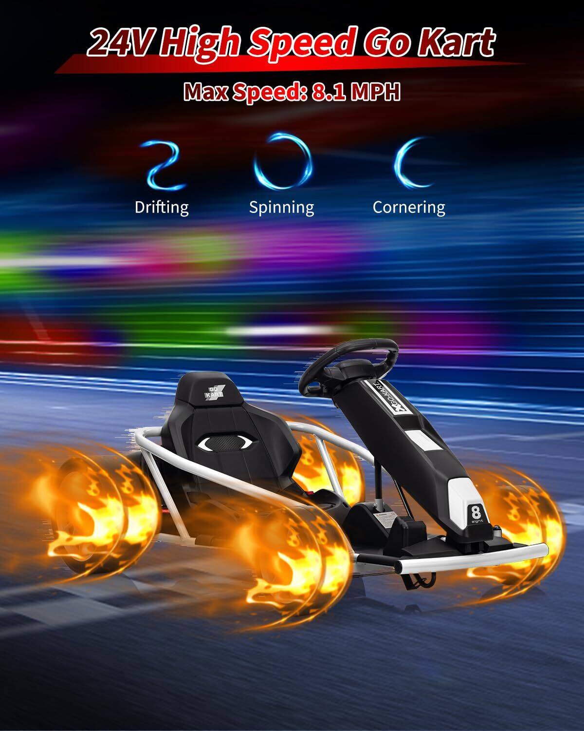 Jojoka Ride On Go Kart for Kids, 24V 9Ah Battery 2x300W Motors, 8MPH ...
