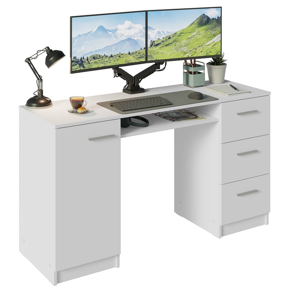 Madesa Computer Desk 53 Inch with 3 Drawers 1 Door and 1 Storage Shelf ...