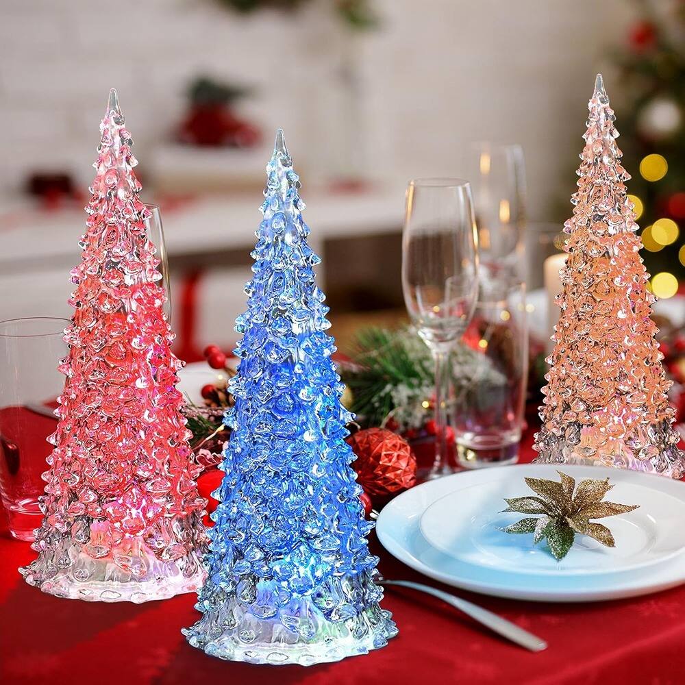 RTMB 3 Pcs Acrylic Lighted Christmas Trees, 8.66" LED Color Changing ...