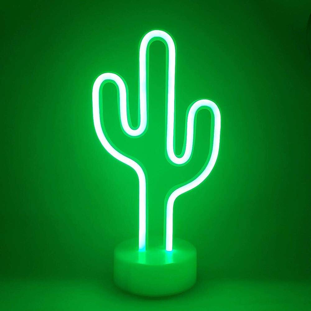 PARKER SLATER Cactus Neon Sign – LED Night Light with Pedestal, USB/Battery Powered Green sNH ...