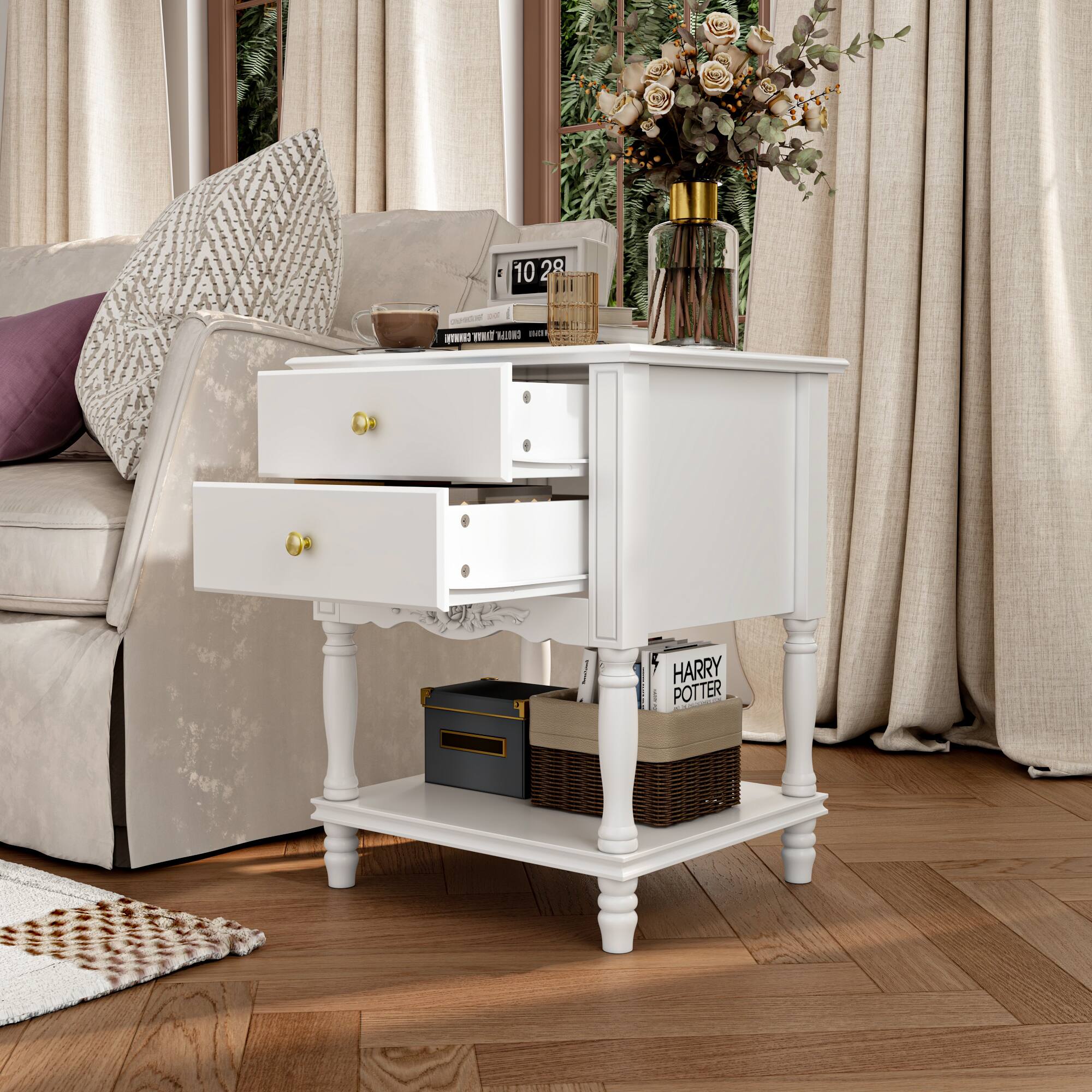 FUFU & GAGA FUFU&GAGA French Style Nightstand: Ornate 2 Drawer Elegance ...