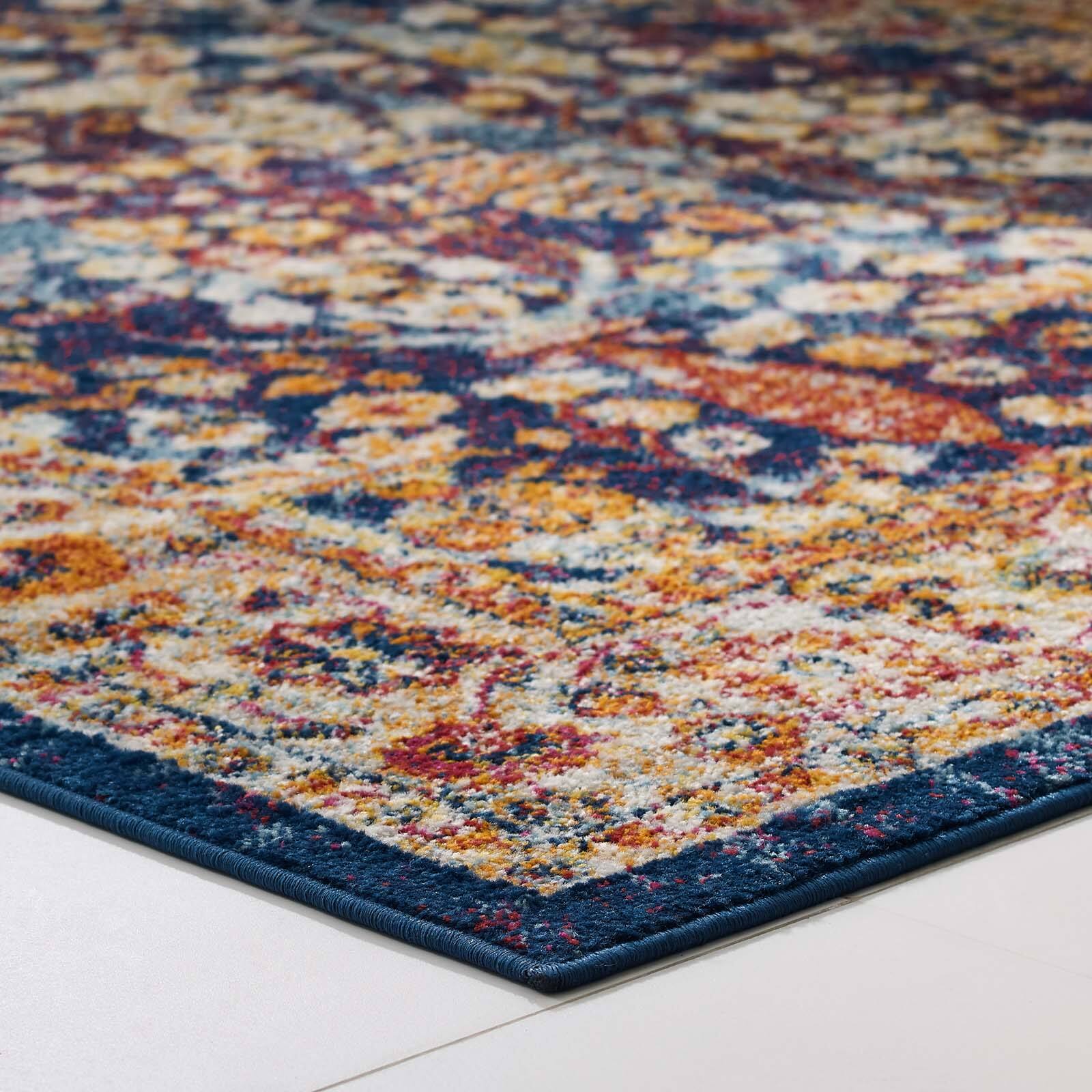 Modway Entourage Jessa Distressed Vintage Floral Lattice Area Rug Blue ...