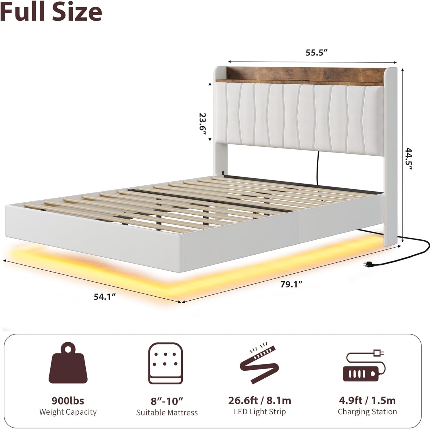 GARVEE Queen Floating Platform Bed Frame with LED Lights, USB Ports ...