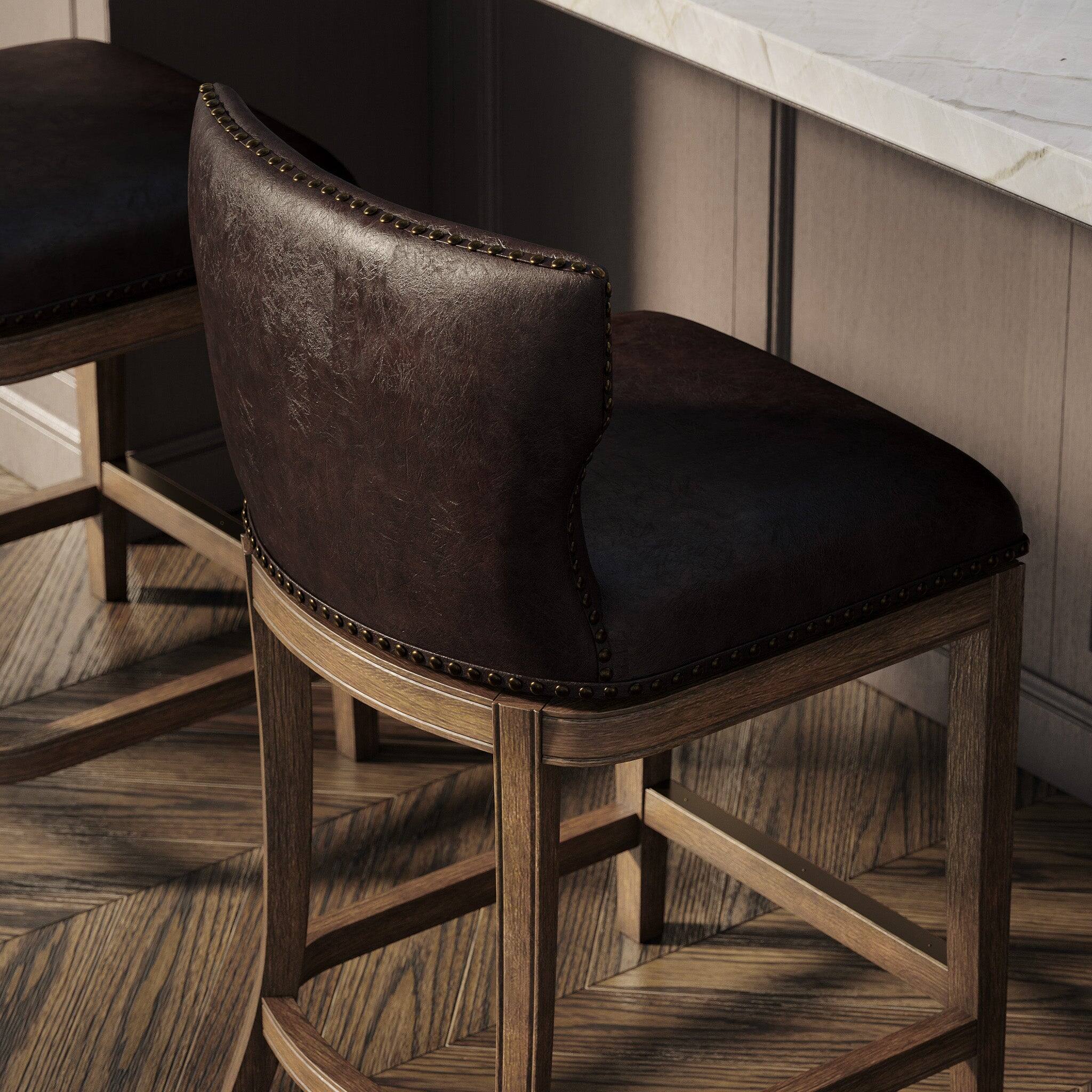 Maven Lane 26" Hugo Counter Stool Finish with Vegan Leather Walnut ...