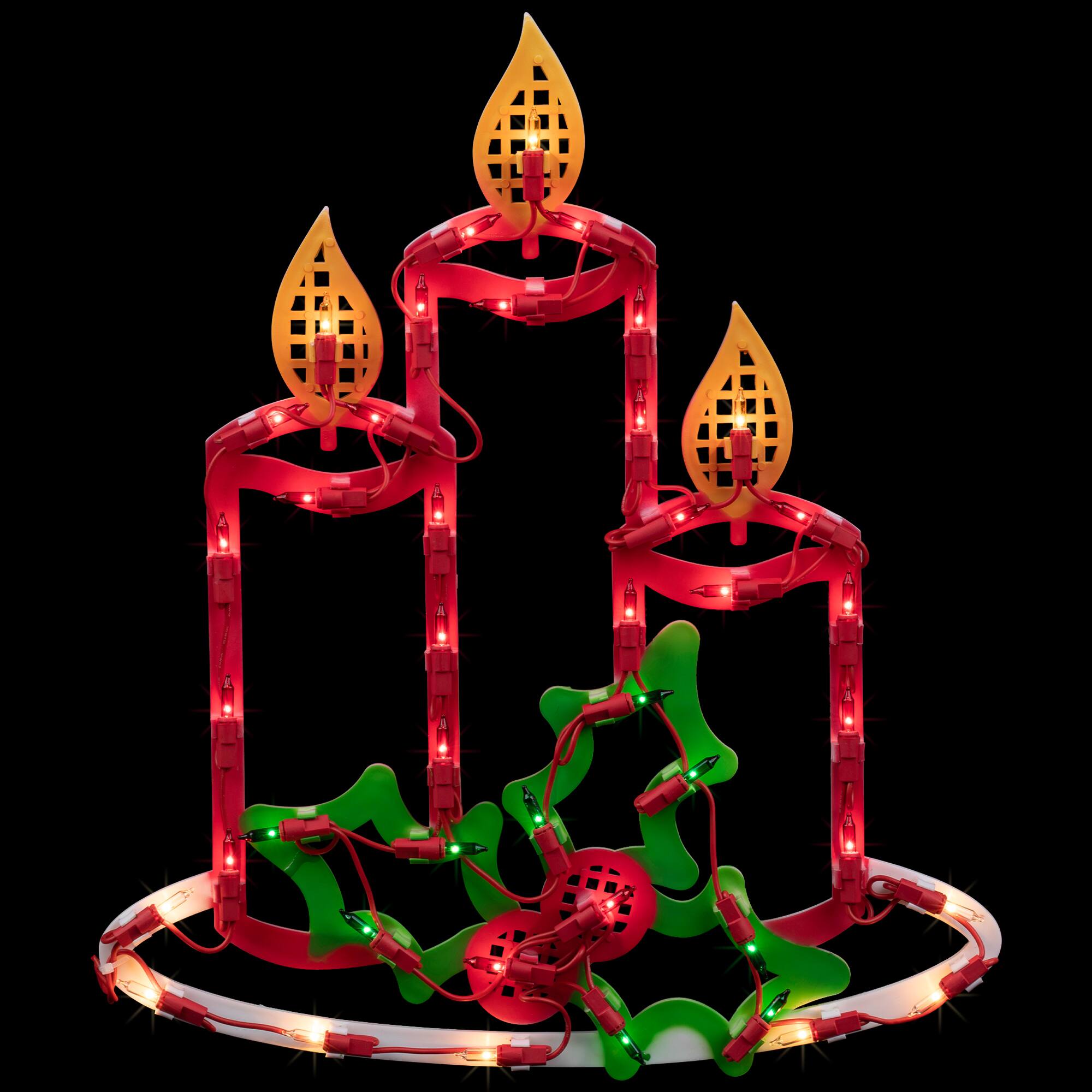 Northlight 16.5" Lighted Candles with Holly and Berry Christmas Window ...