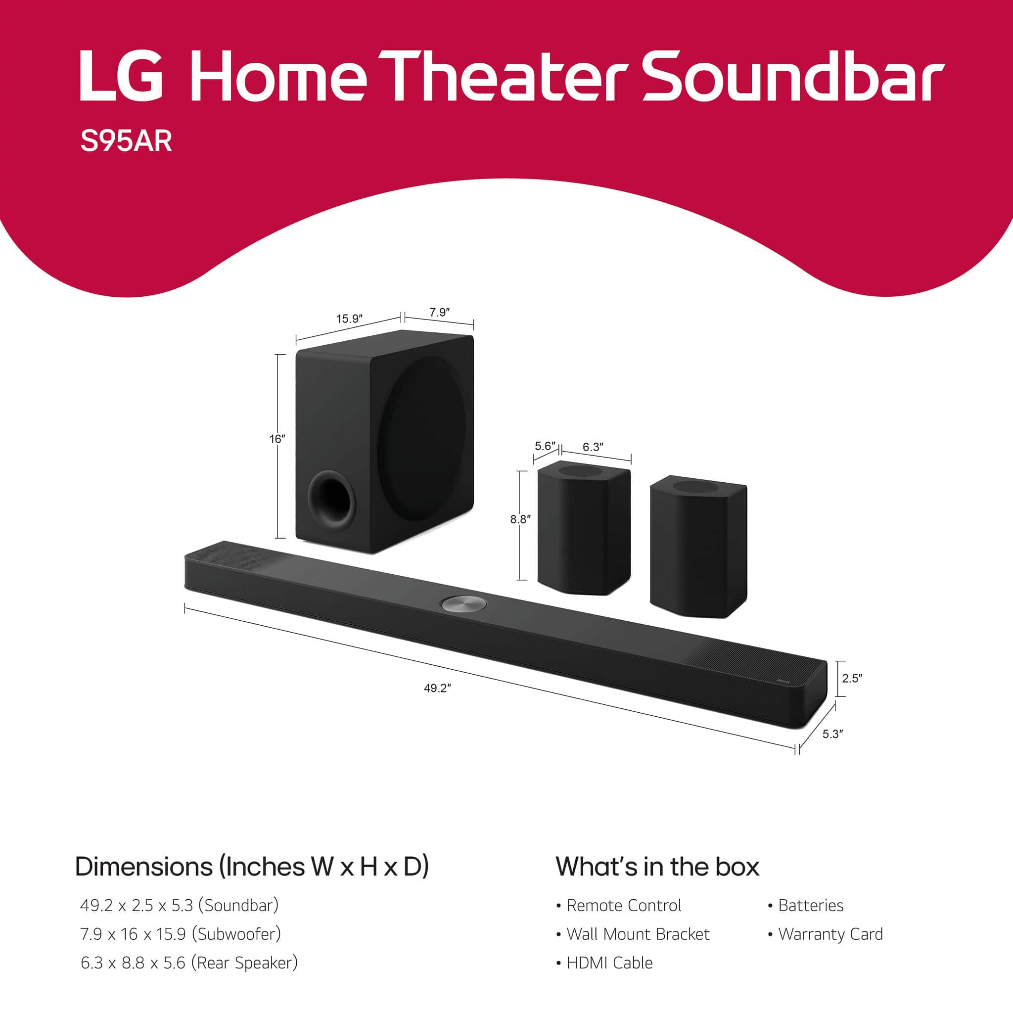 Customer Reviews: LG 9.1.5-Channel S95AR Home Theater Soundbar with Wireless Subwoofer and Rear ...