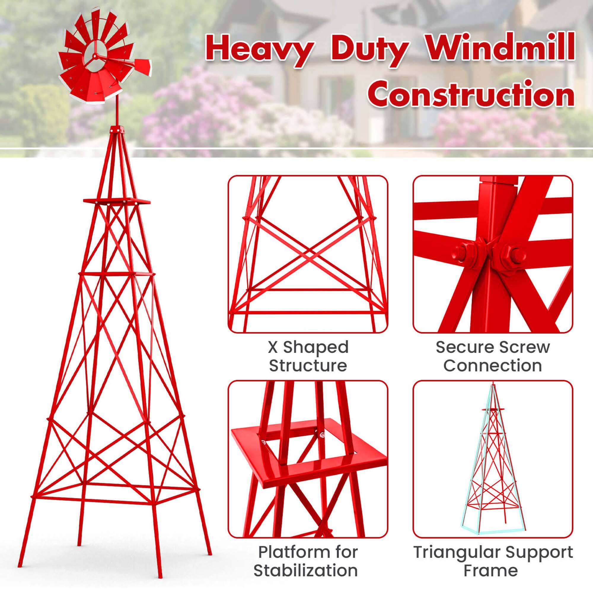 Costway 8 ft Ornamental Windmill with 4 Support Legs Decorative ...