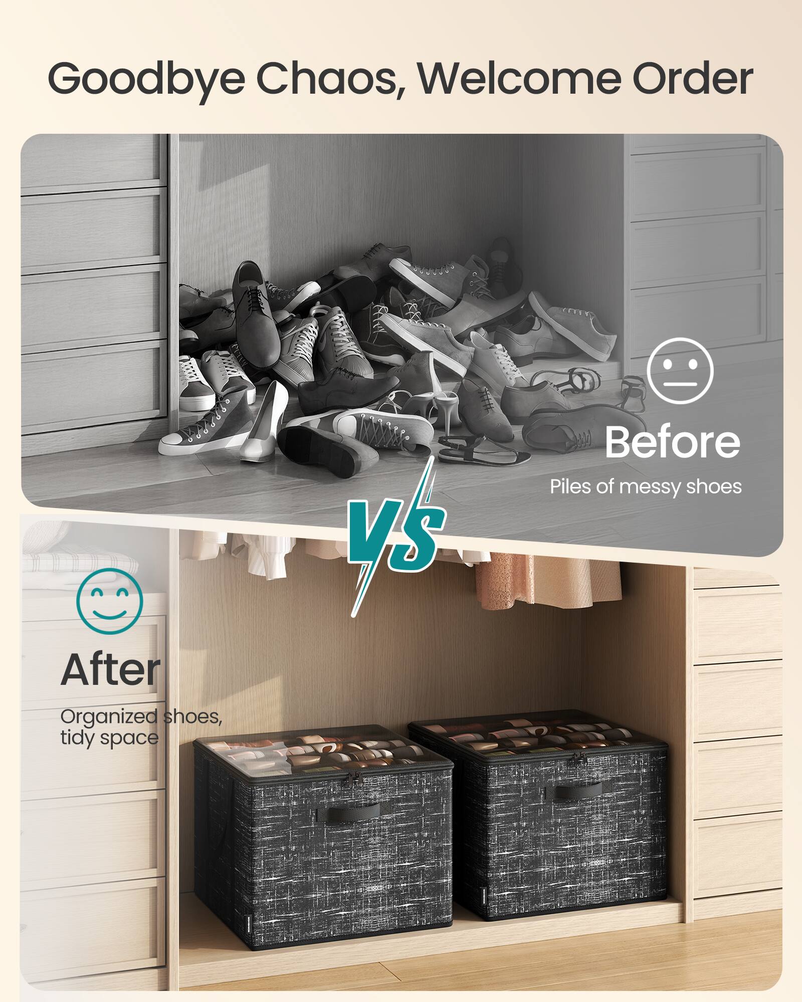 Songmics Home Shoe Organizer for Closet, Shoe Storage Box with Clear ...