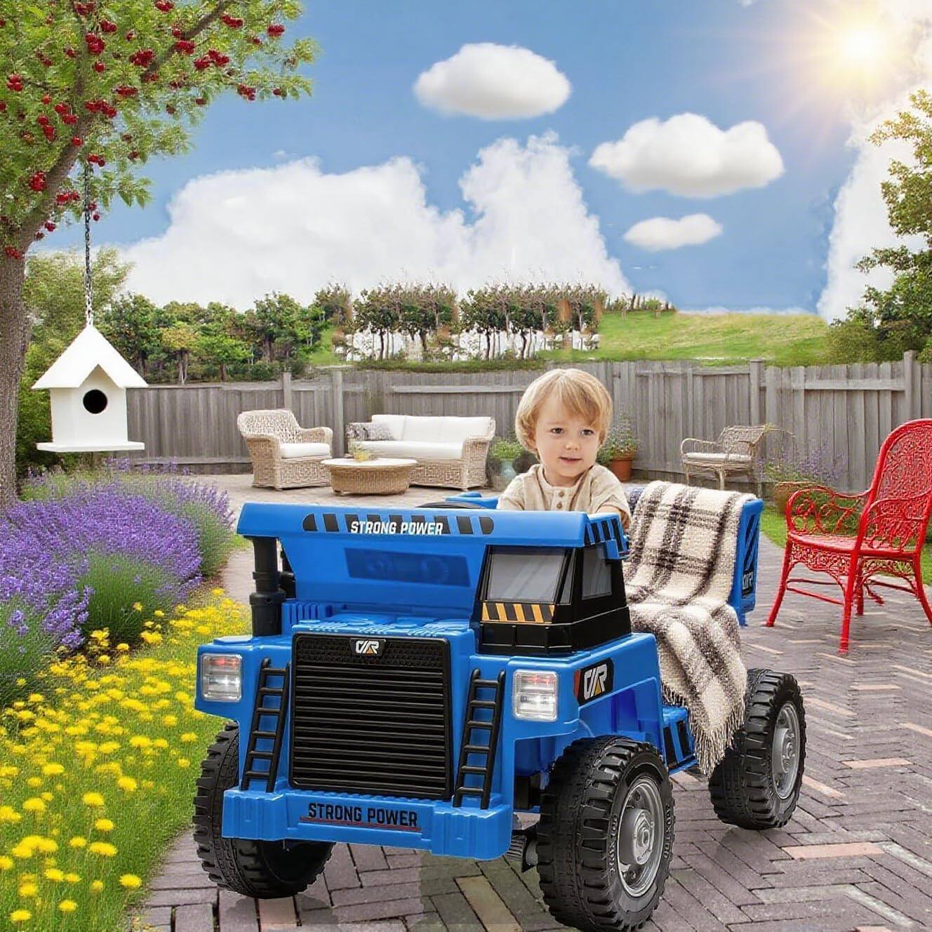 Acekool 12V Kids Ride On Dump Truck, 4WD Electric Construction Vehicle ...